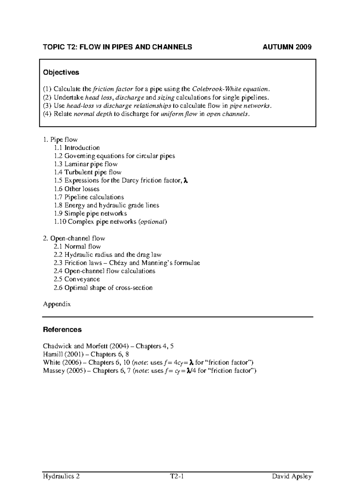 CIV2104 Final Exam Notes on Flow in Pipes and Open Channels - Studocu