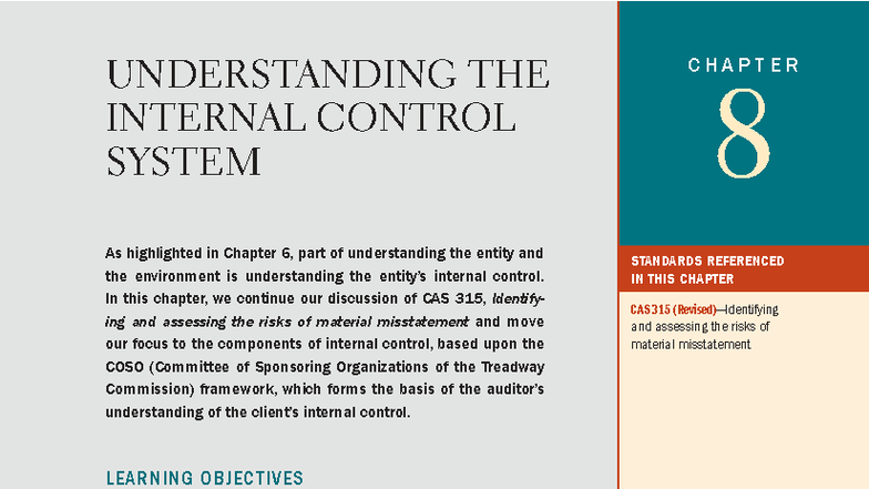Chapter 8 - Understanding Internal Control System (CAS 315) - Studocu