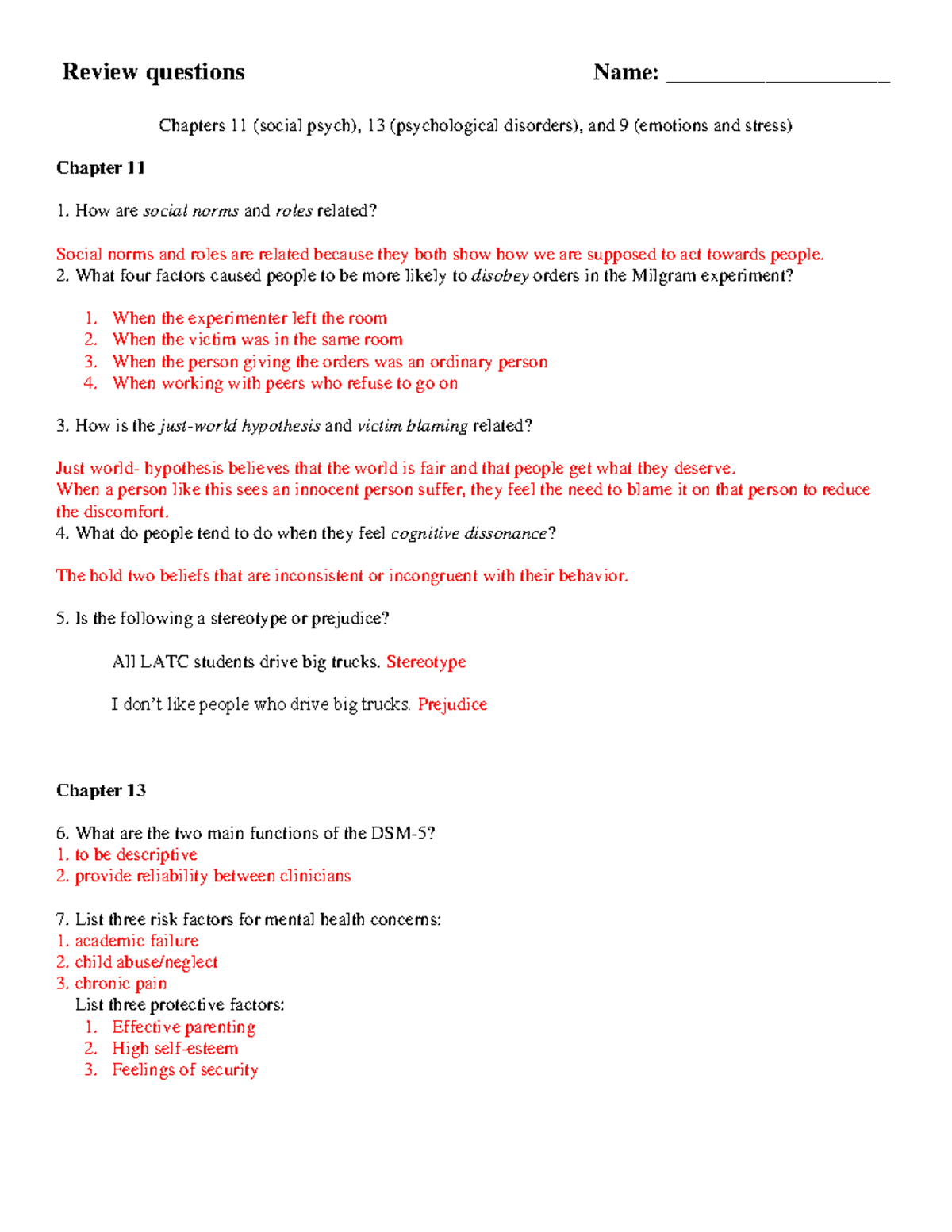 Psychology Review: Chapters 9, 11 & 13 on Emotions, Disorders & Social ...
