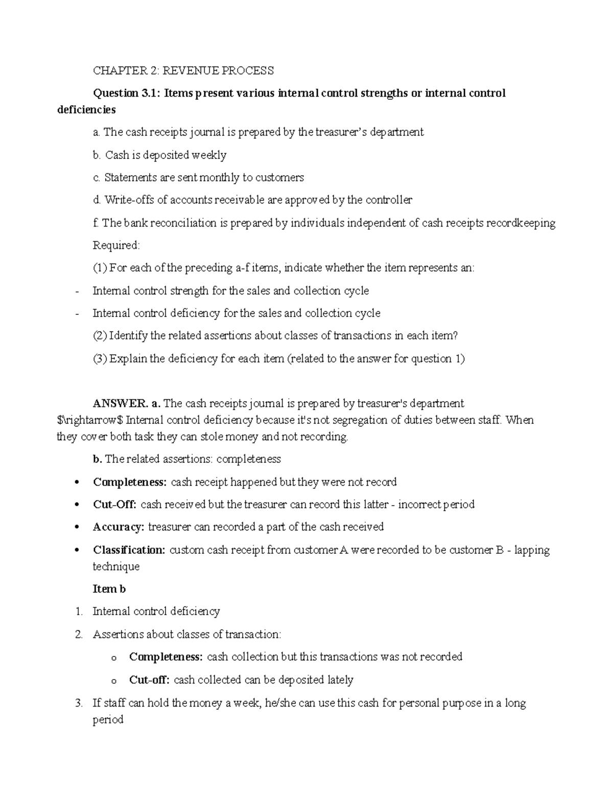 CHAPTER 2: REVENUE PROCESS - Internal Control Strengths & Deficiencies ...