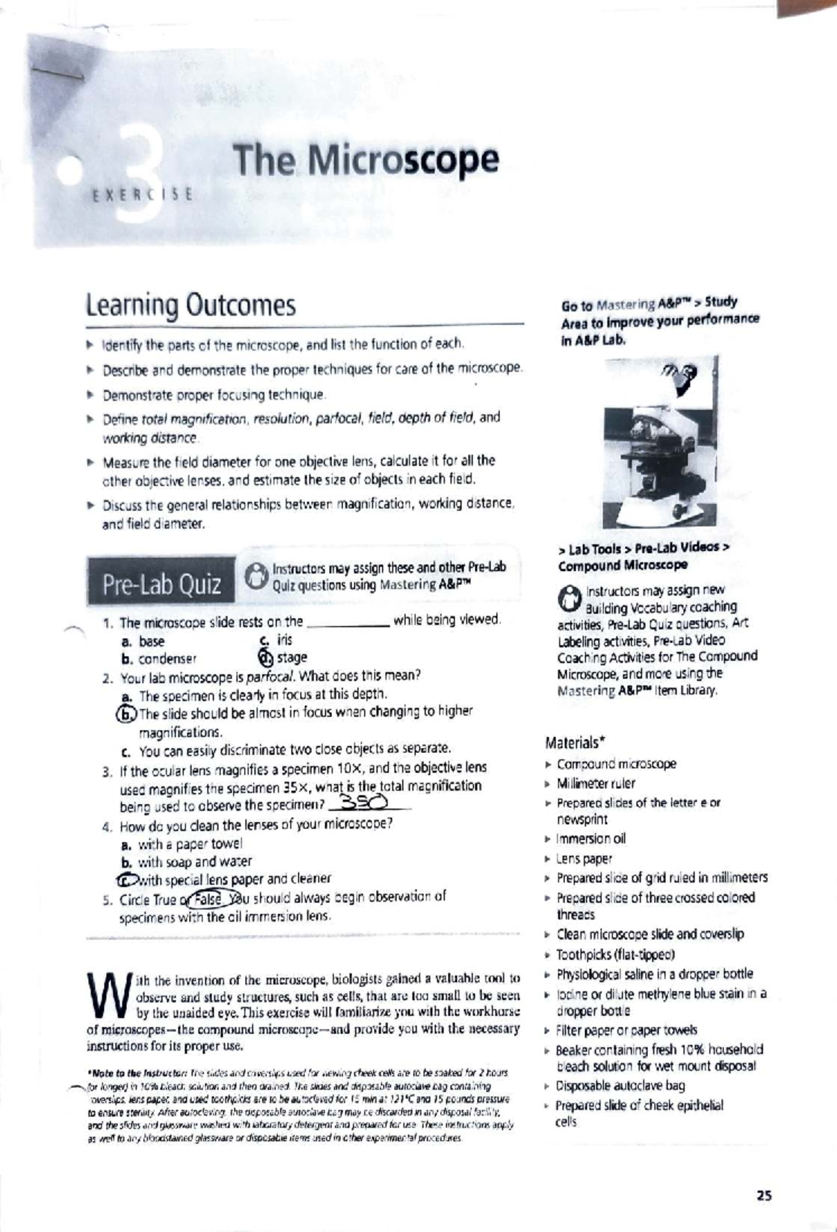 Lab Exercise: Understanding the Compound Microscope (BIO101) - Studocu