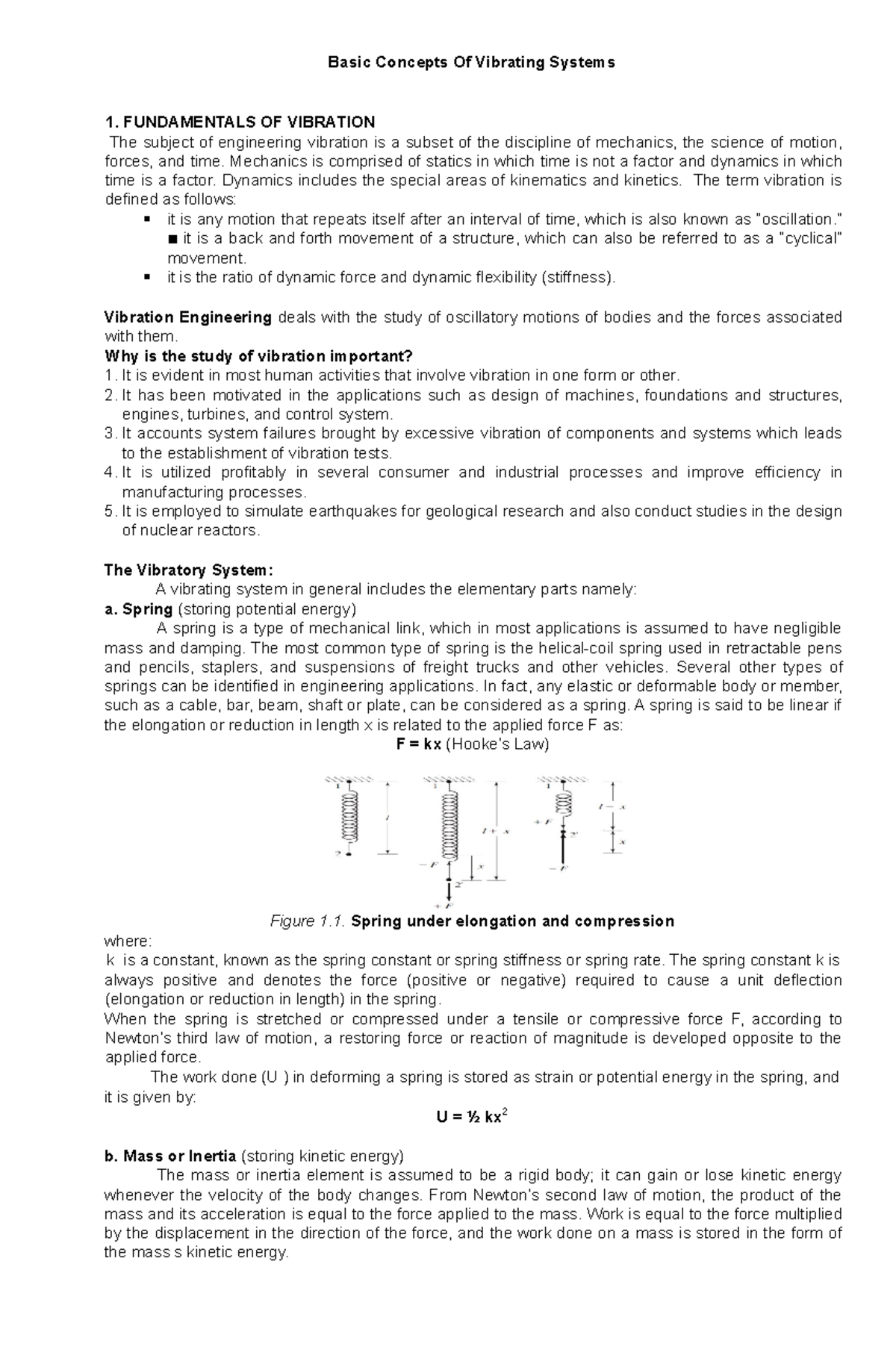 Basic Concepts of Vibrating Systems - MECH 201 Lecture Notes - Studocu