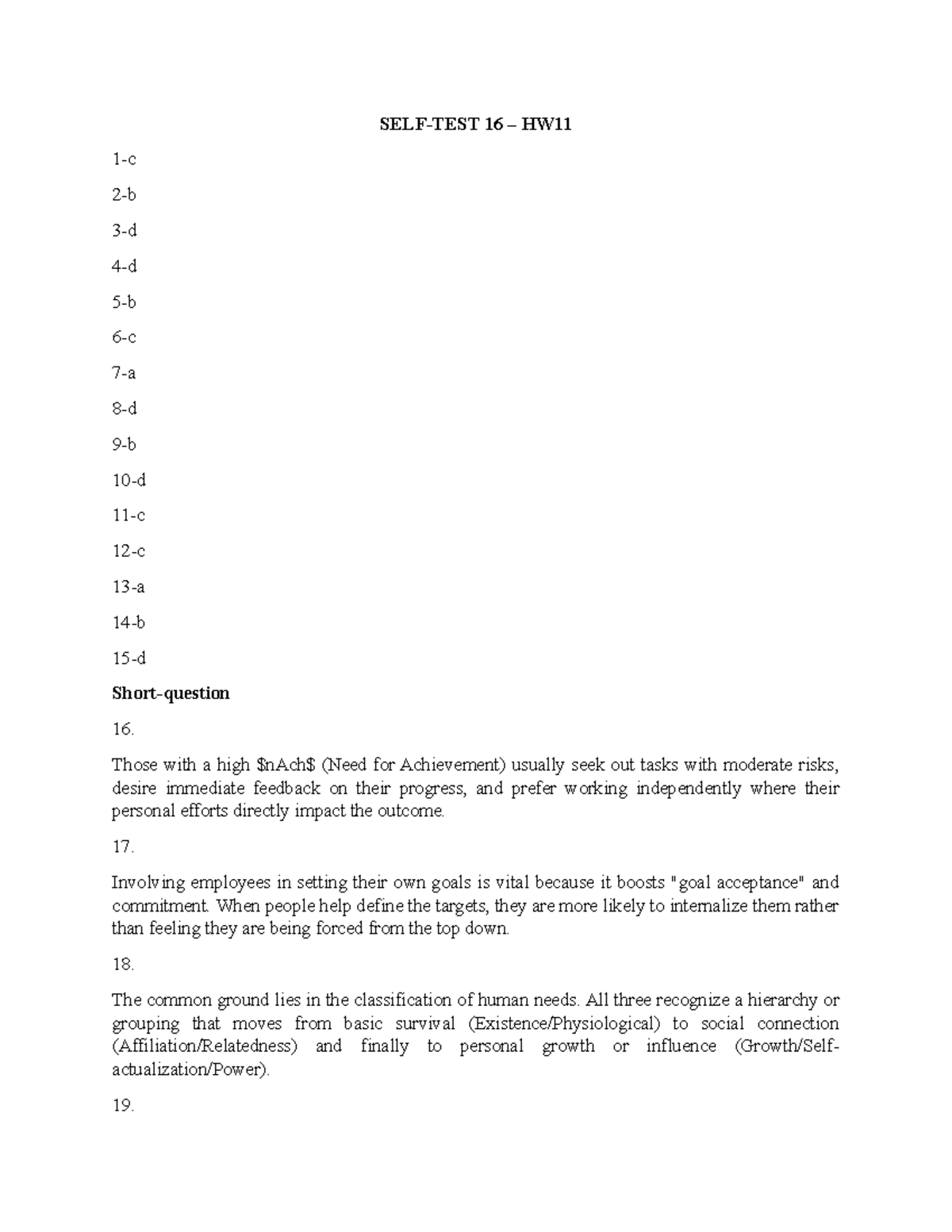 QLH-HW11 - Self-Test on Human Needs and Achievement - Studocu