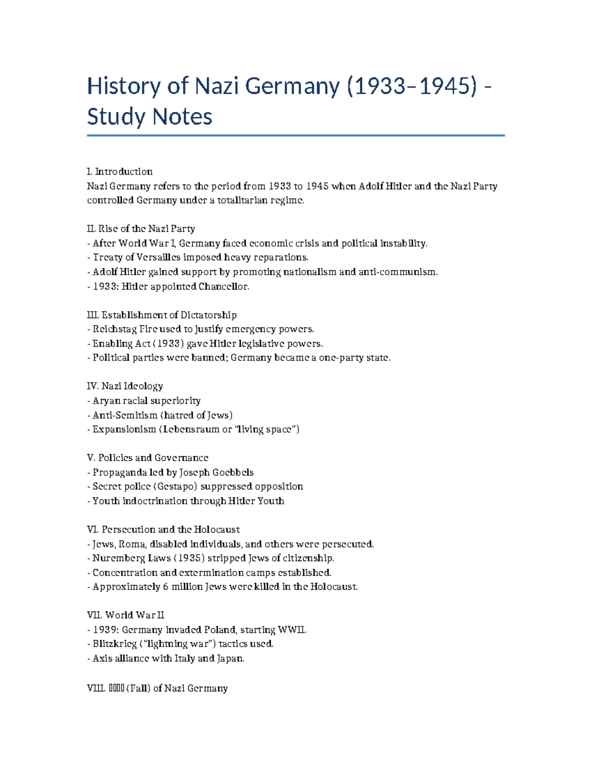 HIST 101: Study Notes on Nazi Germany (1933-1945) - Studocu