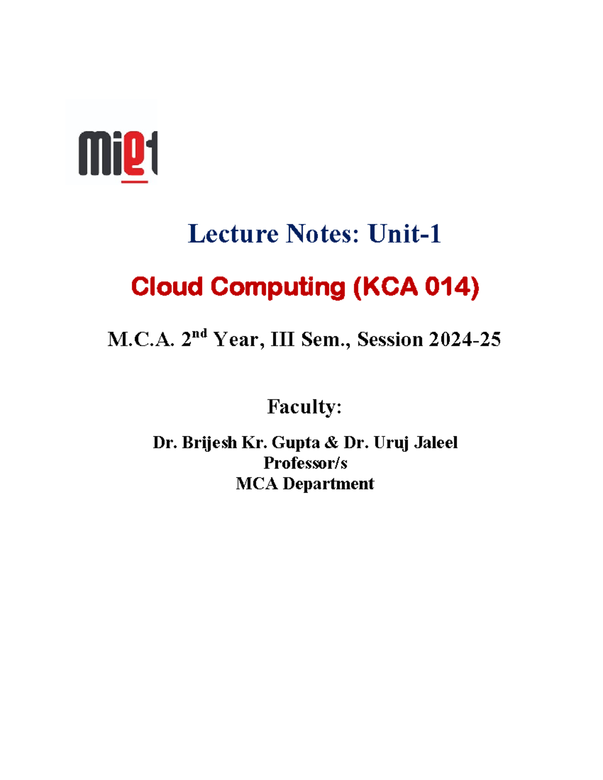 Cloud Computing Lecture Notes (KCA 014) - Unit 1 Overview 2024-25 - Studocu