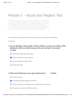 Module 5 assignment PSW - Module 5 – Abuse and Neglect Assignment General Directions: A. Work in ...