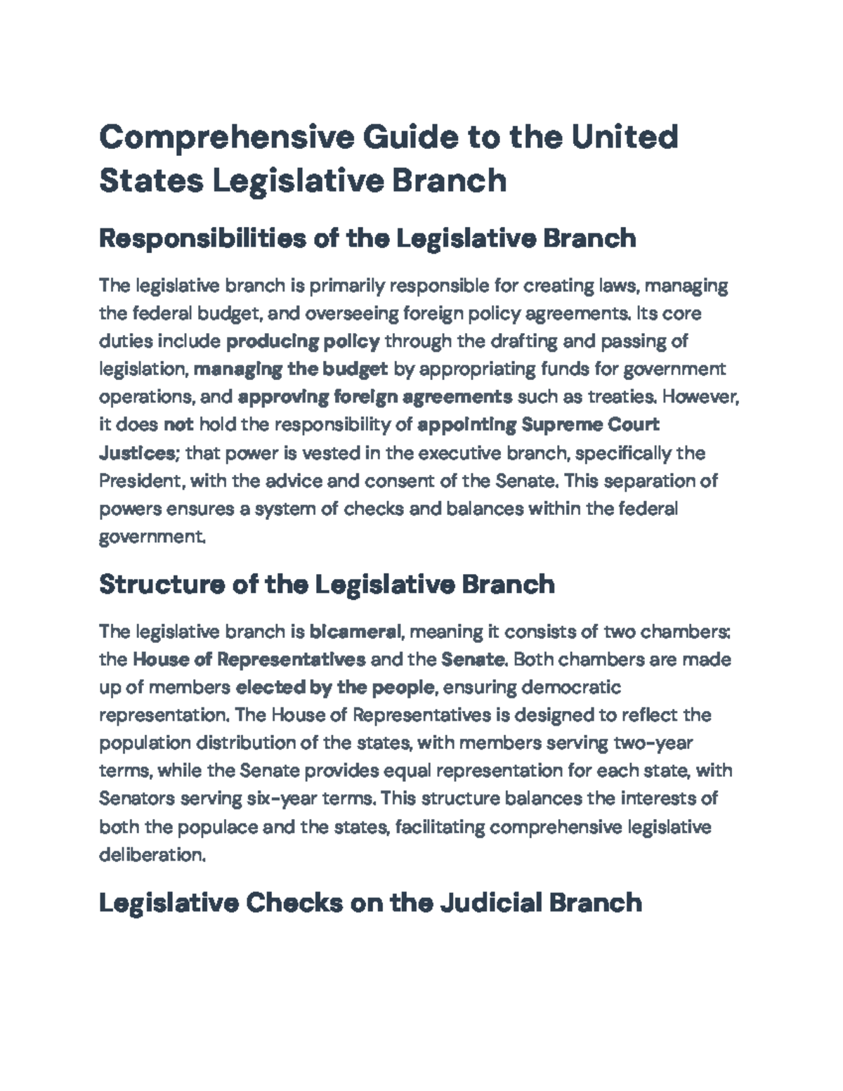 Comprehensive Guide to U.S. Legislative Branch Functions & Powers - Studocu