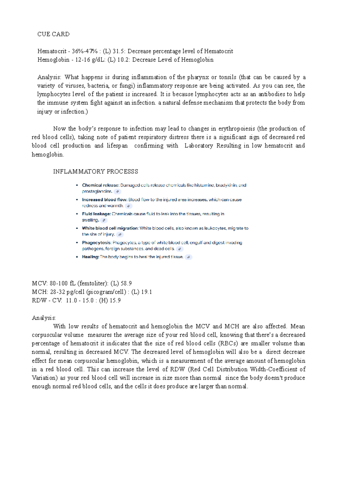 CUE CARD - Cue Card in Lab skills - CUE CARD Hematocrit - 36%-47% : (L ...