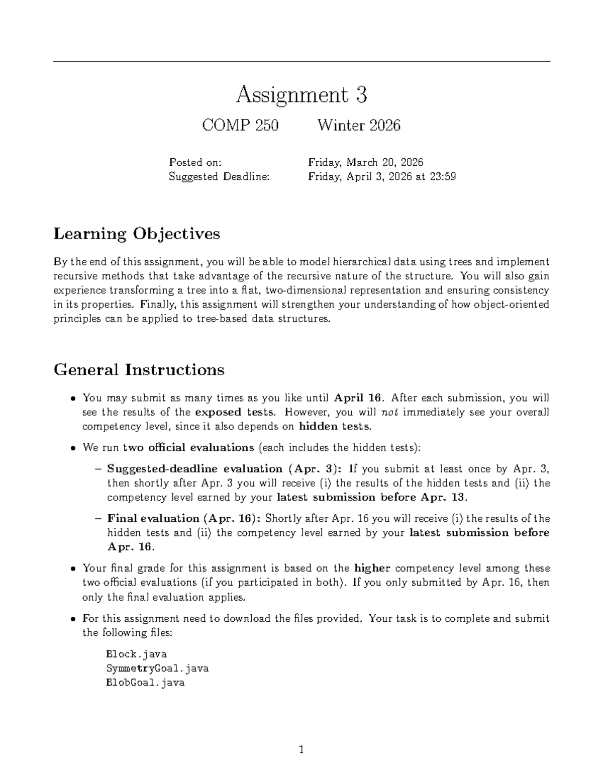 COMP 250 Winter 2026: Assignment 3 - Hierarchical Data Modeling - Studocu