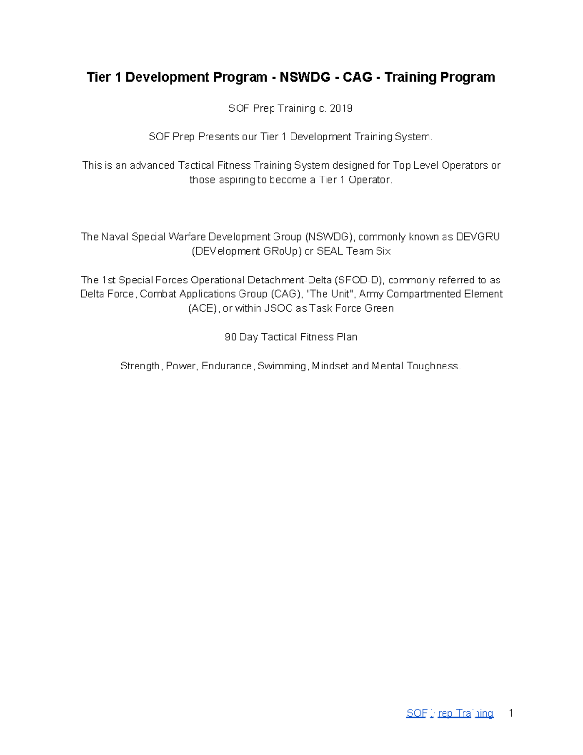 SOF Prep Tier 1 Development Program: Advanced Tactical Fitness Training ...