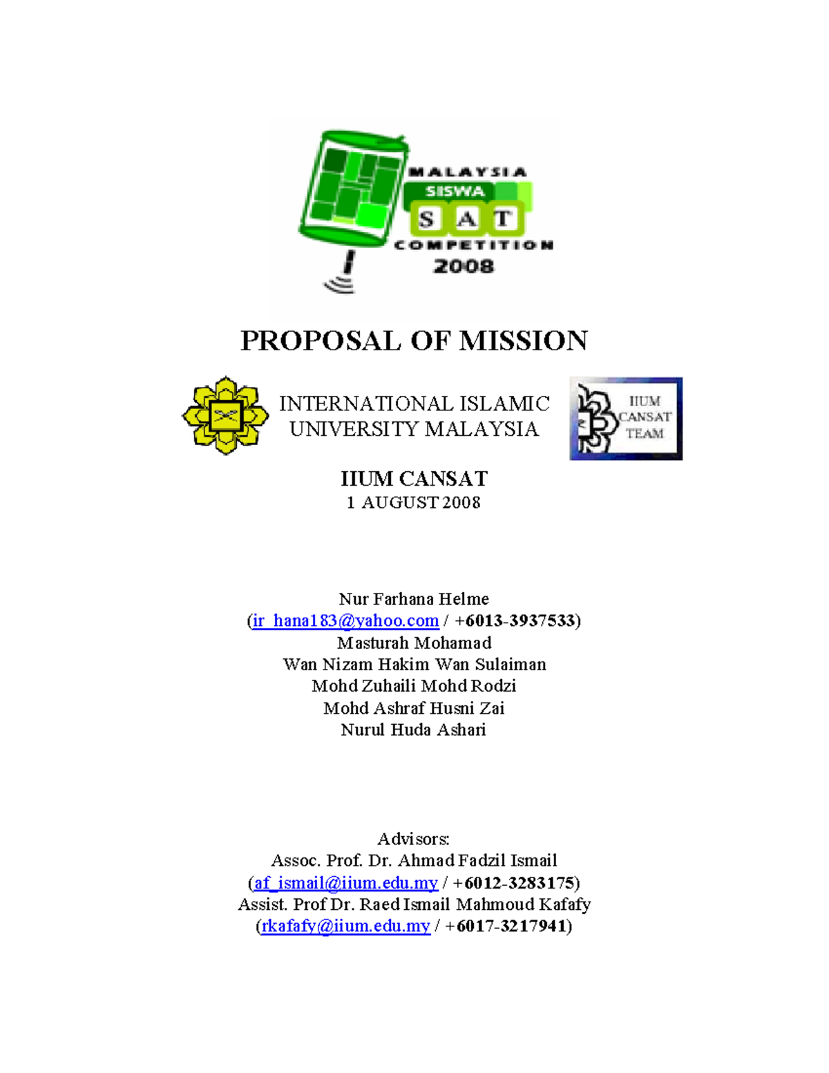 IIUM CANSAT Proposal for Atmospheric and Terrain Analysis Mission - Studocu