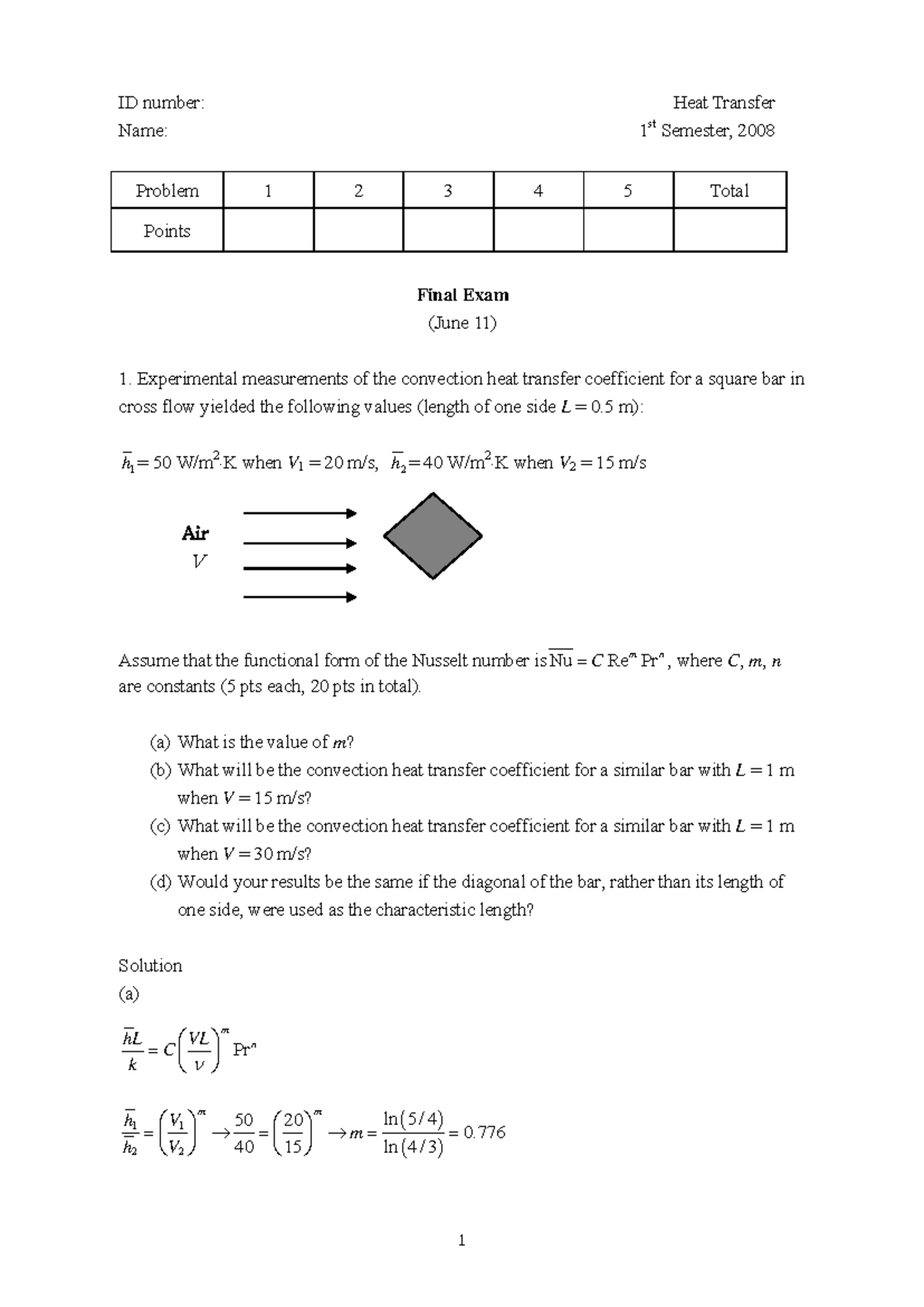 Final Exam Study Guide for Heat Transfer (Course Code: HT101) - Studocu