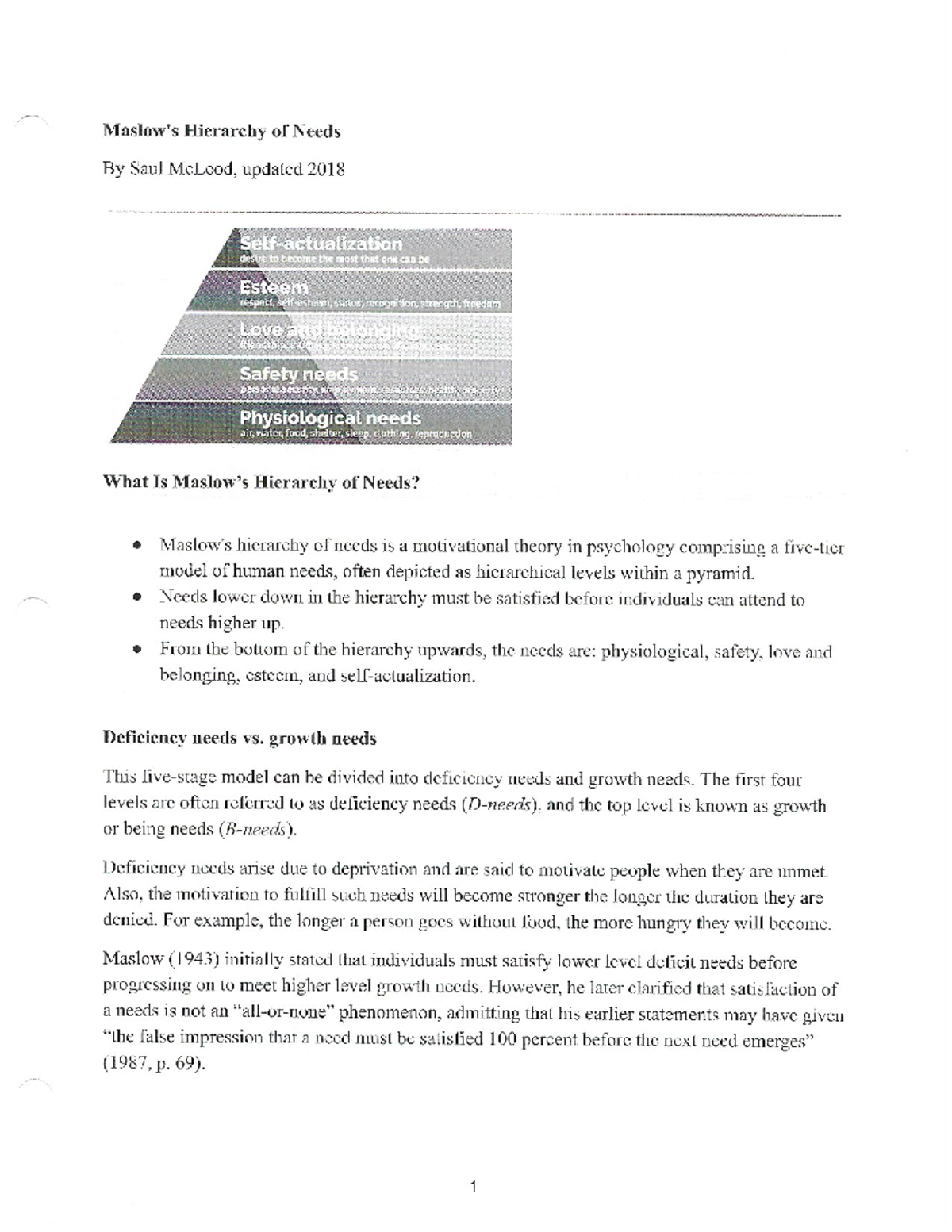 Maslow's Hierarchy of Needs: An Analysis - ALBD-1 - Studocu