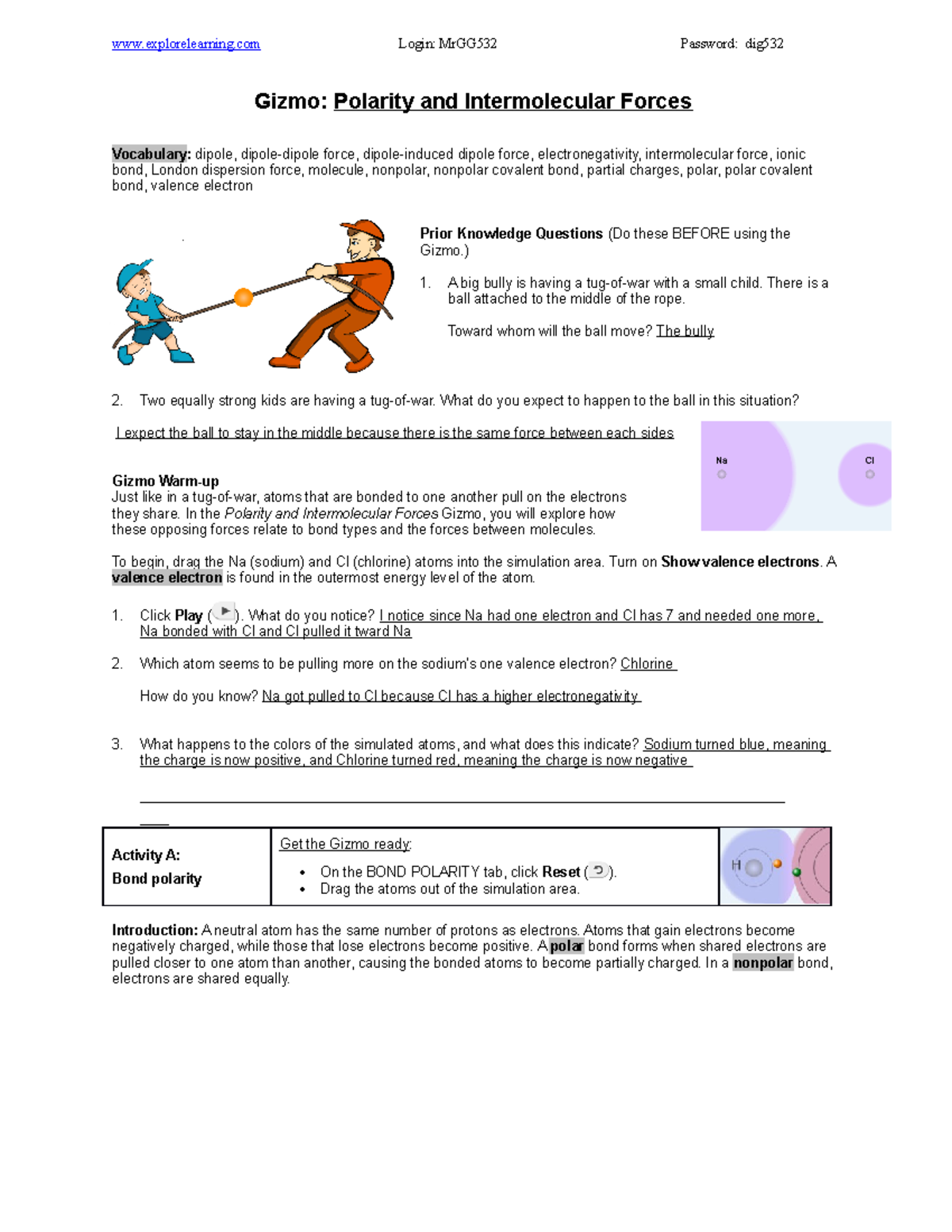 Polarity and Intermolecular Forces Gizmo Answer Key - Student Guide ...