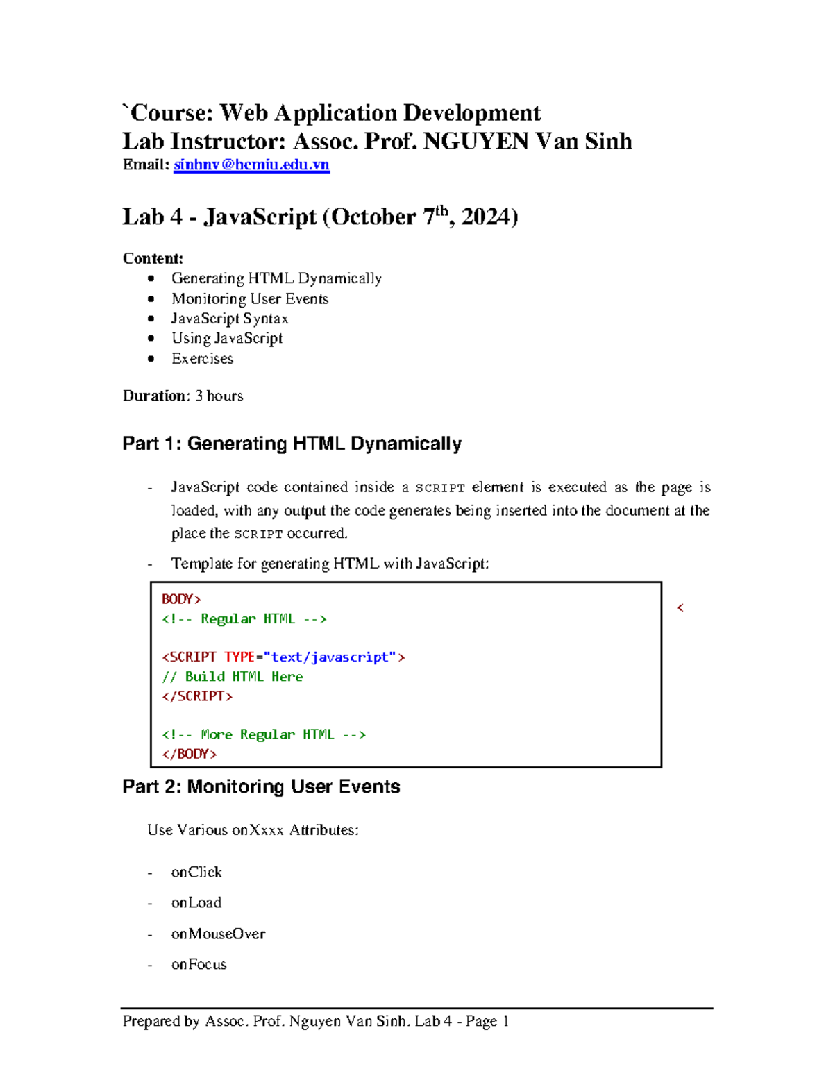 Lab 4 - JavaScript: Dynamic HTML & User Events (Web App Dev) - Studocu