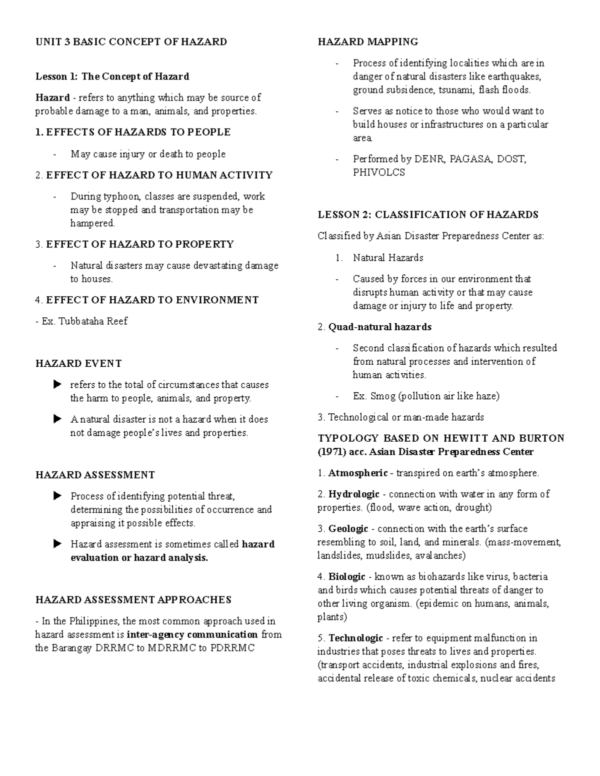 Drr review unit 3 4 - Risk Reduction and Management Module - UNIT 3 ...