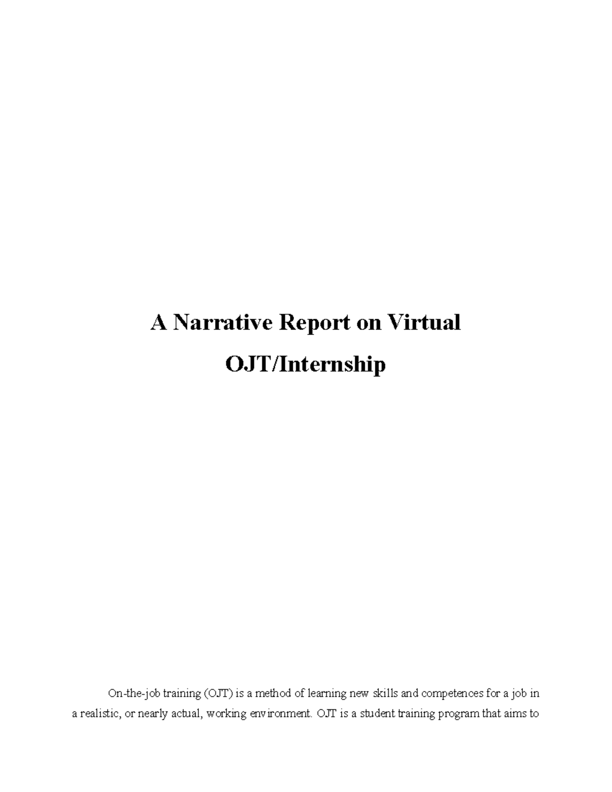 OJT Narrative Report - Final Requirement for Virtual Internship - Studocu