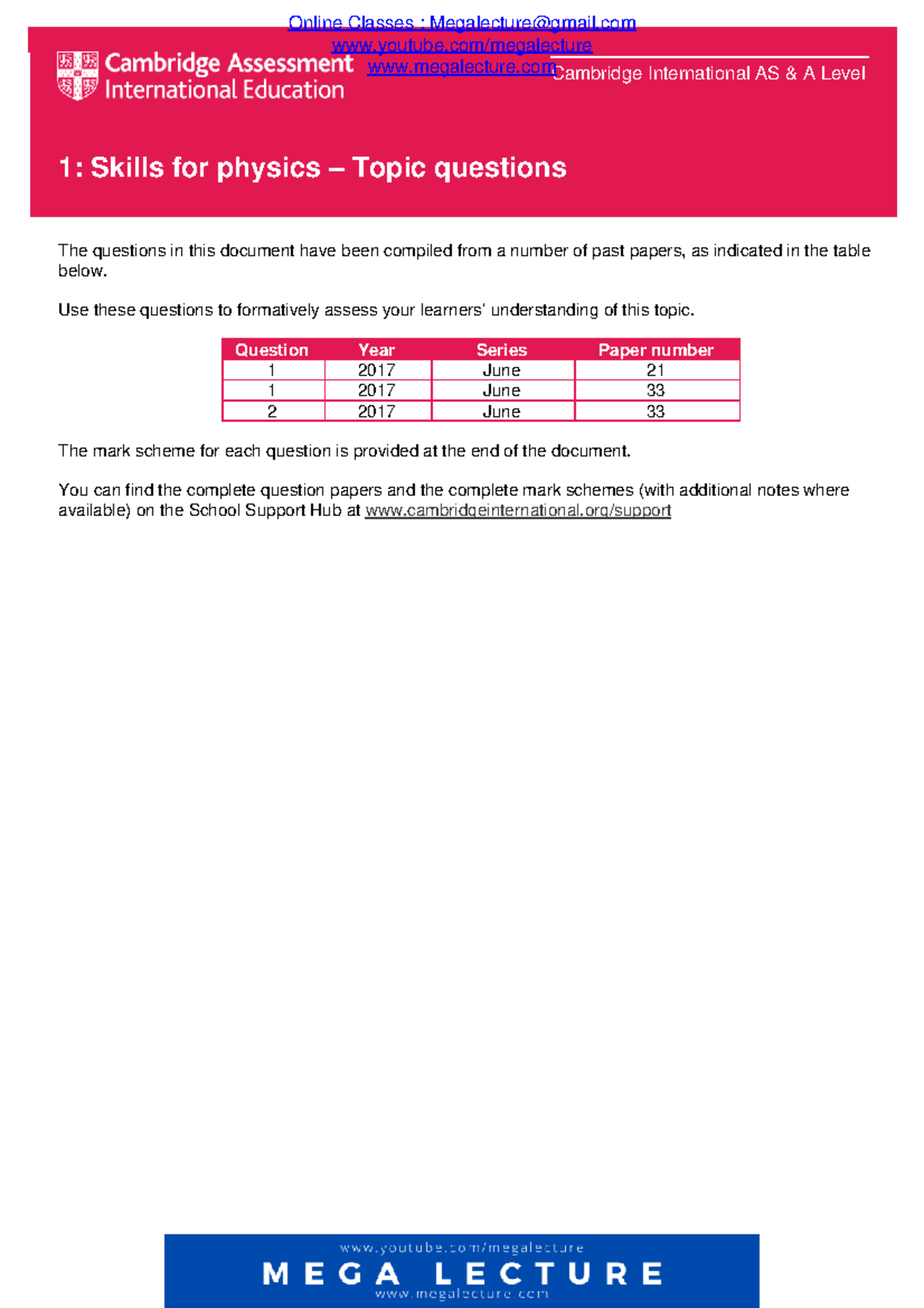 9702 Physics Topic Questions Compilation for AS & A Level Students ...