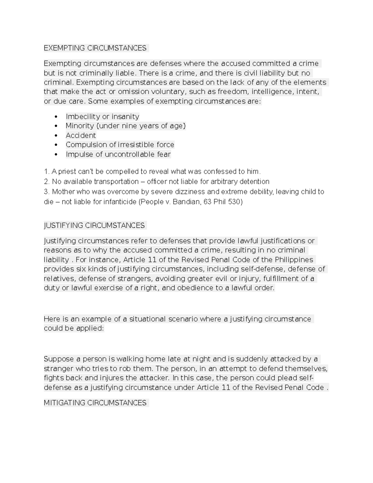 Exempting, Mitigating, & Aggravating Circumstances in Law - Studocu