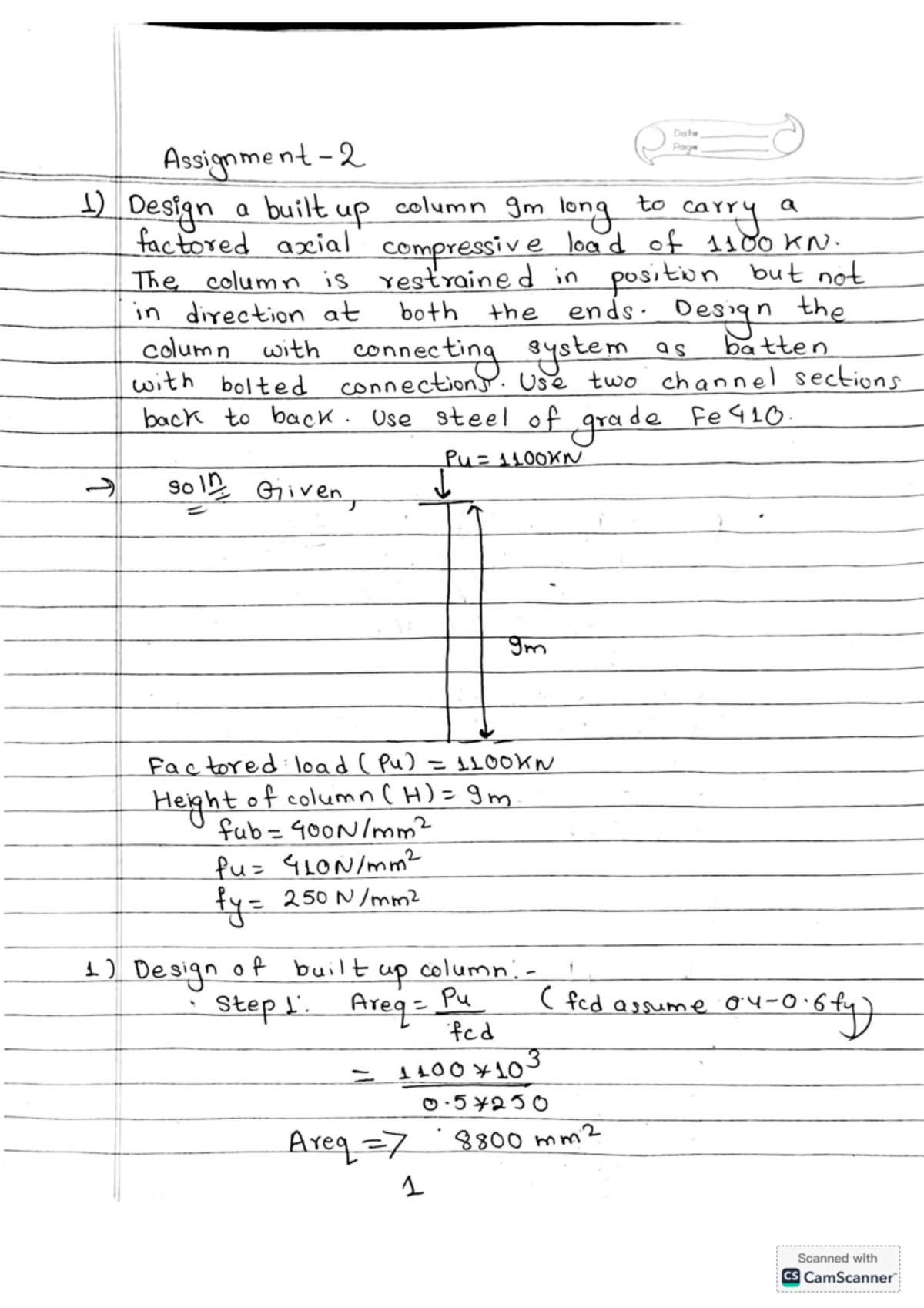 Steel Assignment-2 Diya Karmacharya - Date Assignment 2 Page 1) Design a built up column gm long ...