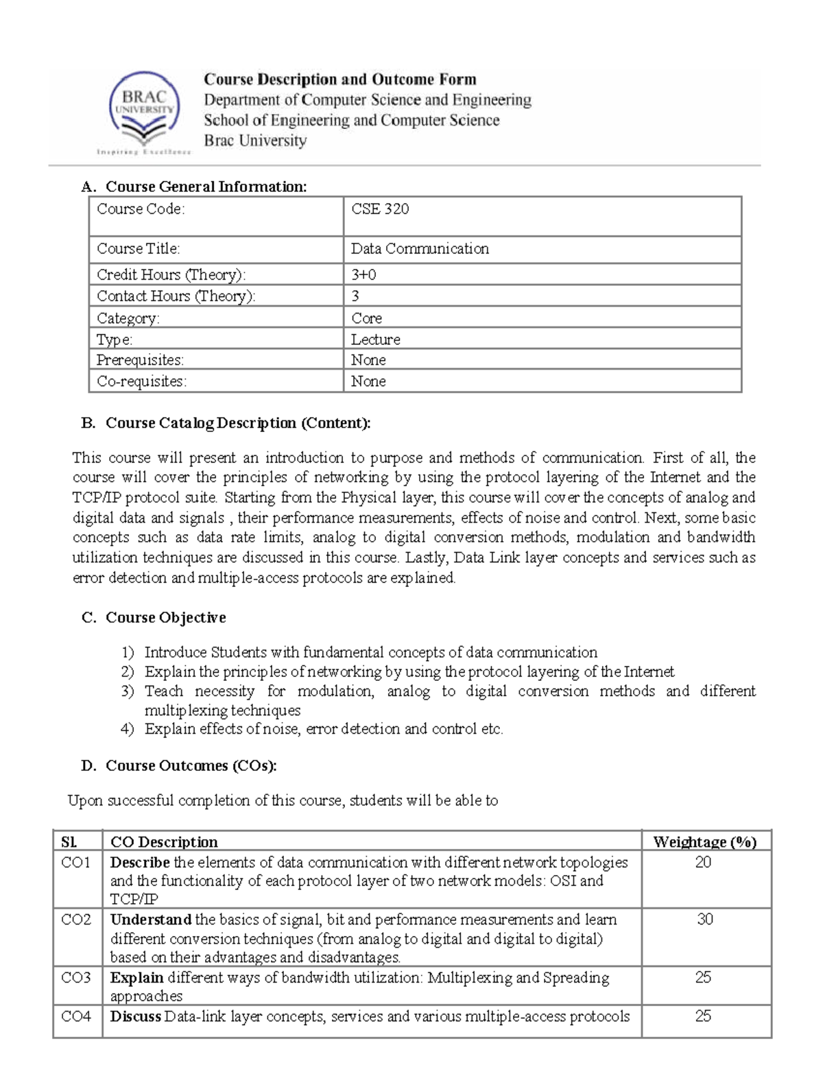 CSE 320 Data Communication Course Overview and Objectives - Studocu