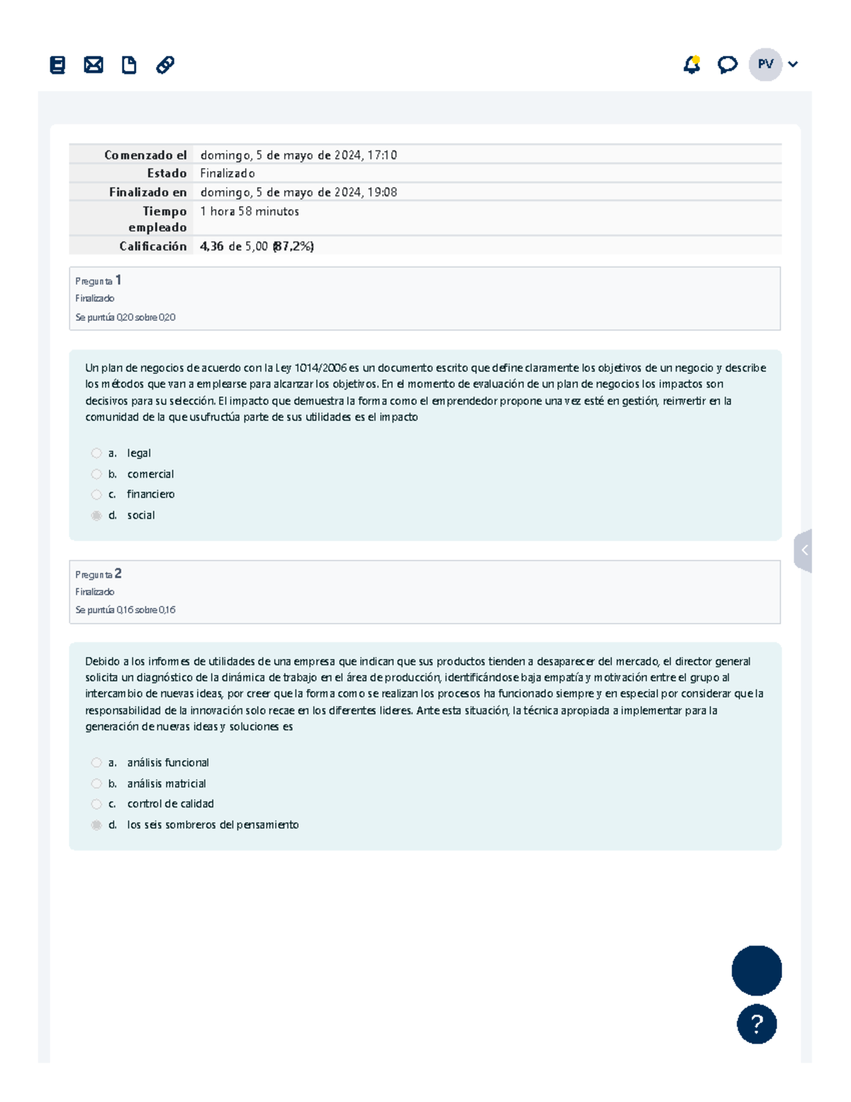 Revisión del Examen Final Cuatrimestral de Emprendimiento 2024 - Studocu