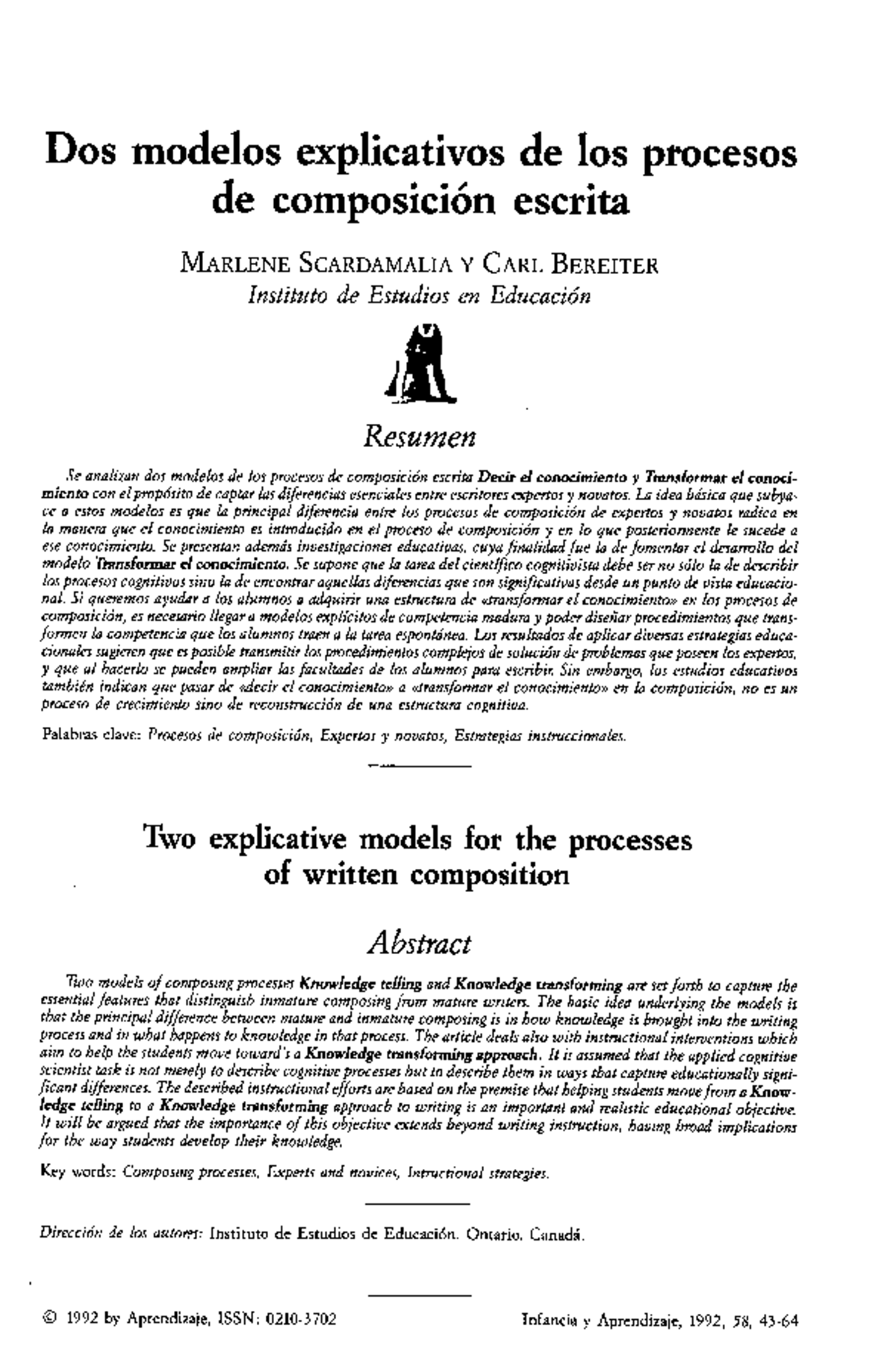 Modelos de Composición Escrita: Conocimiento y Transformación (IEE 411 ...