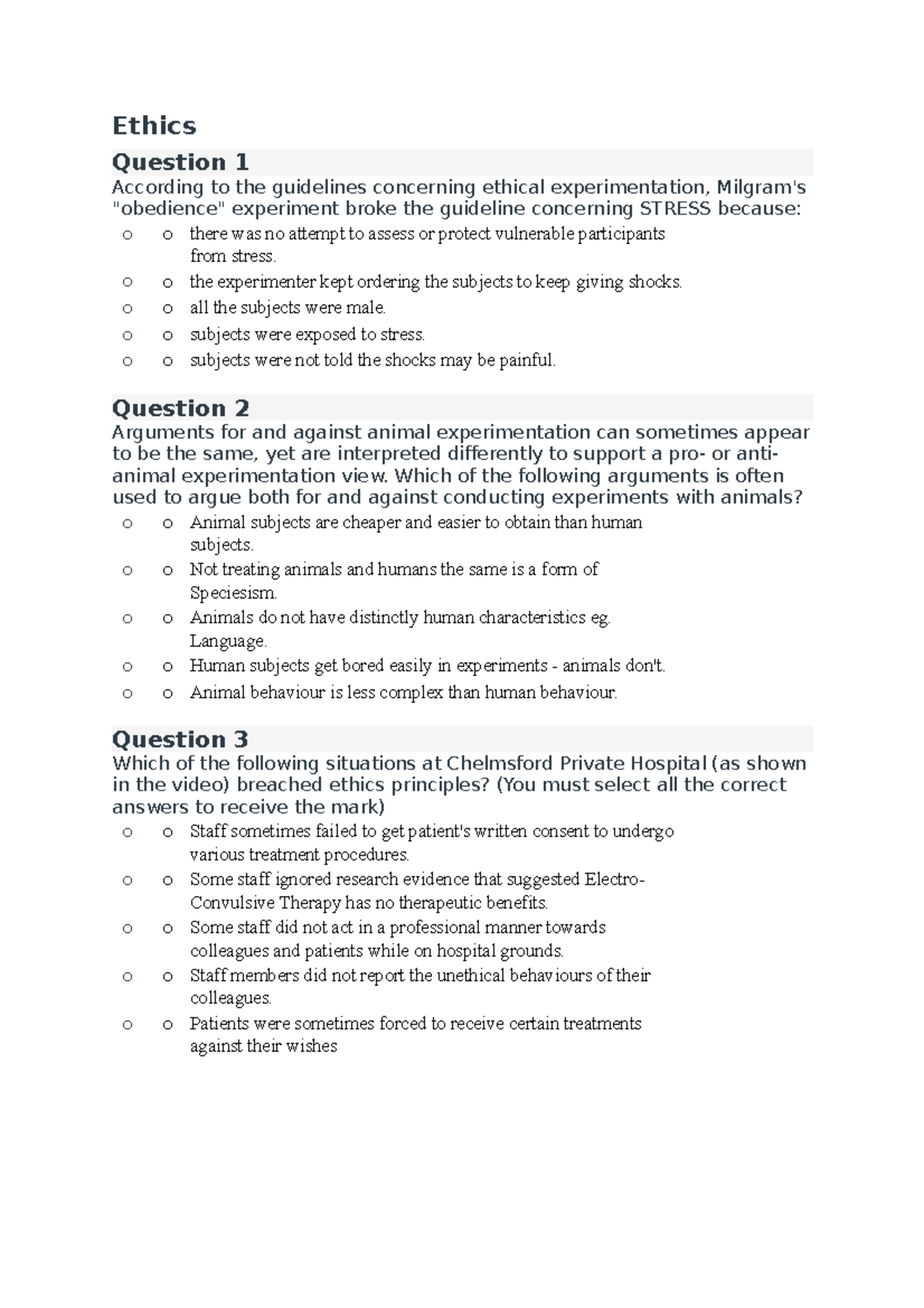 Ethics Online Quiz Answer - Ethics Question 1 According to the ...
