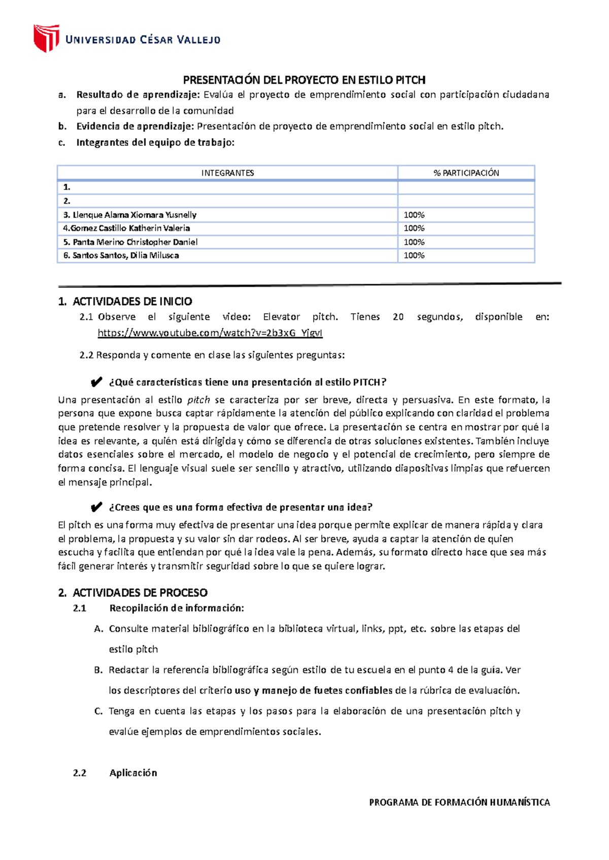 Guía Práctica N° 15: Presentación de Proyecto en Estilo Pitch - Studocu