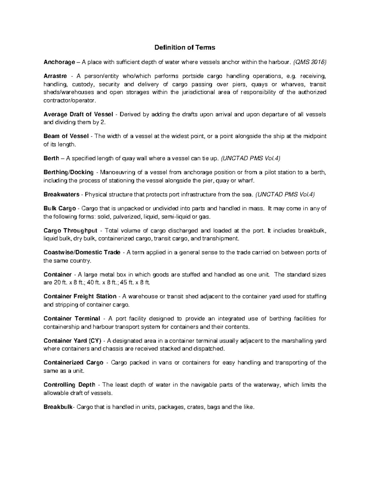 Glossary of Port and Shipping Terms for Marine Studies (MRS 101) - Studocu