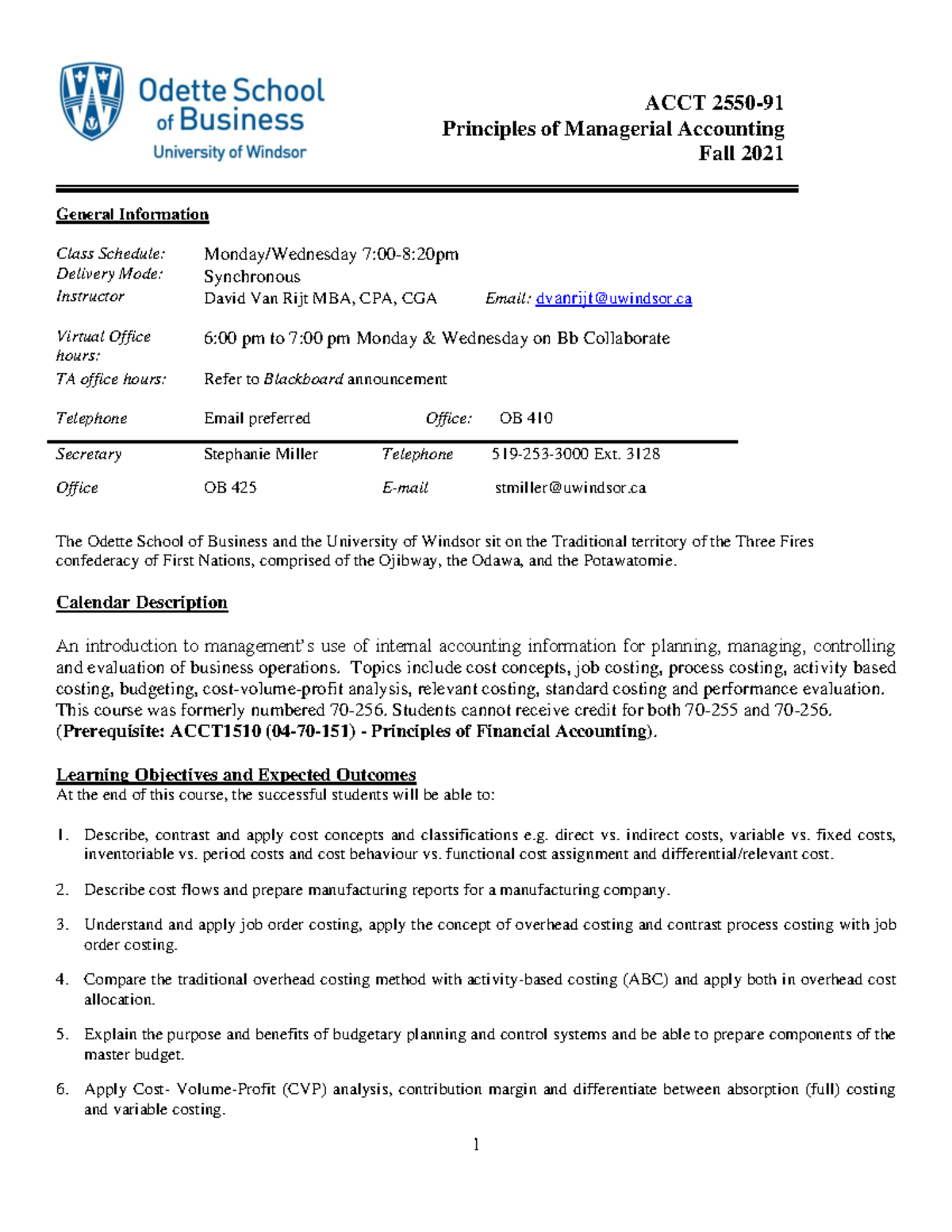 ACCT 2550-91 F21 Managerial Accounting Course Outline and Info - Studocu