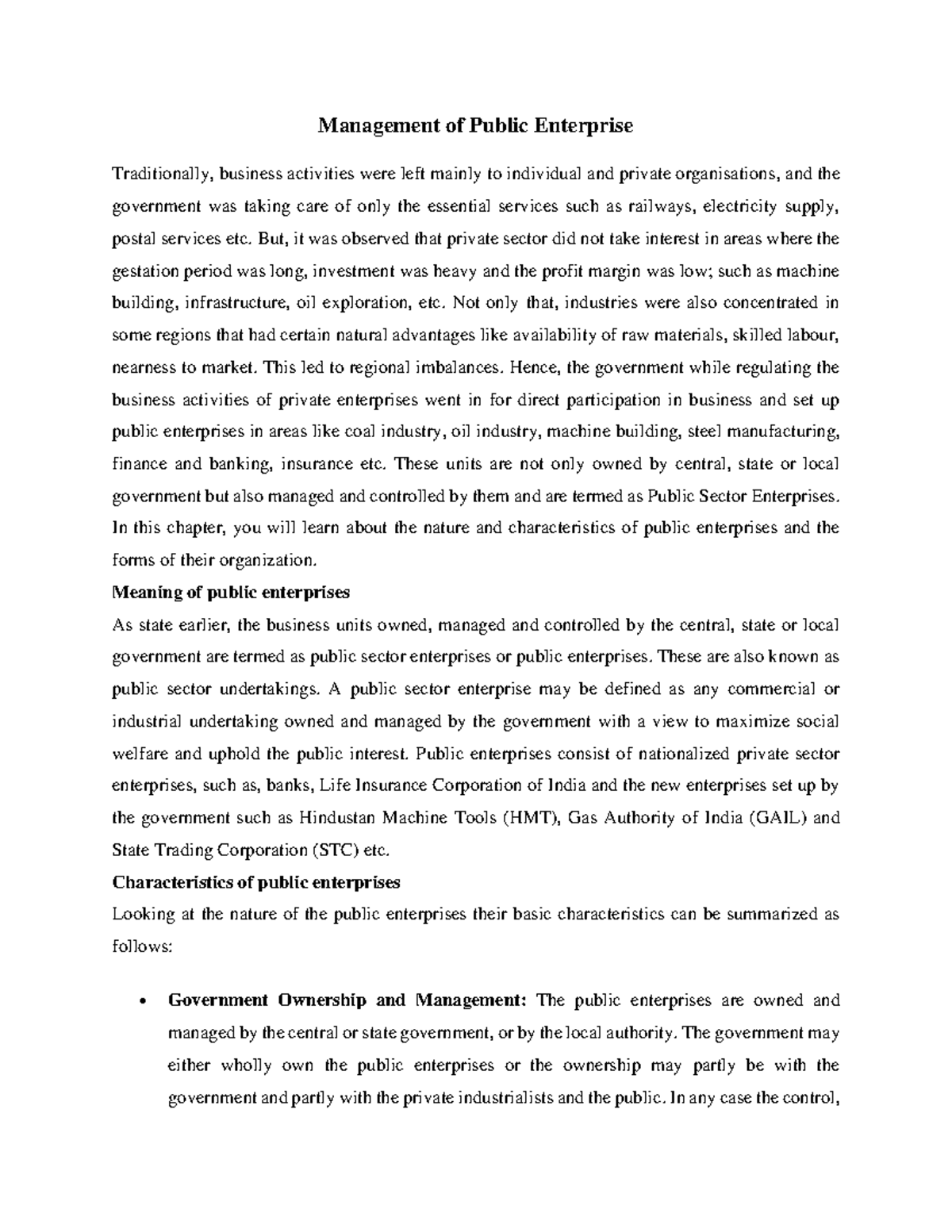 Public Enterprise Management (Course Code: 2) - Overview ...