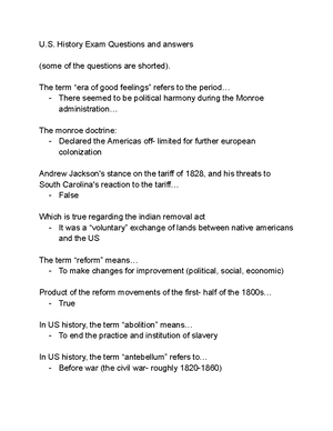 History of the US- exam 1 - U. History Exam Questions and answers (some ...