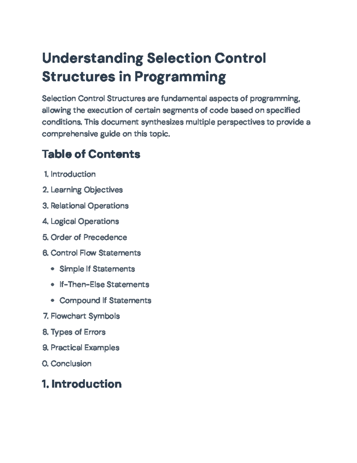 Understanding Selection Control Structures in Programming (CS101 ...