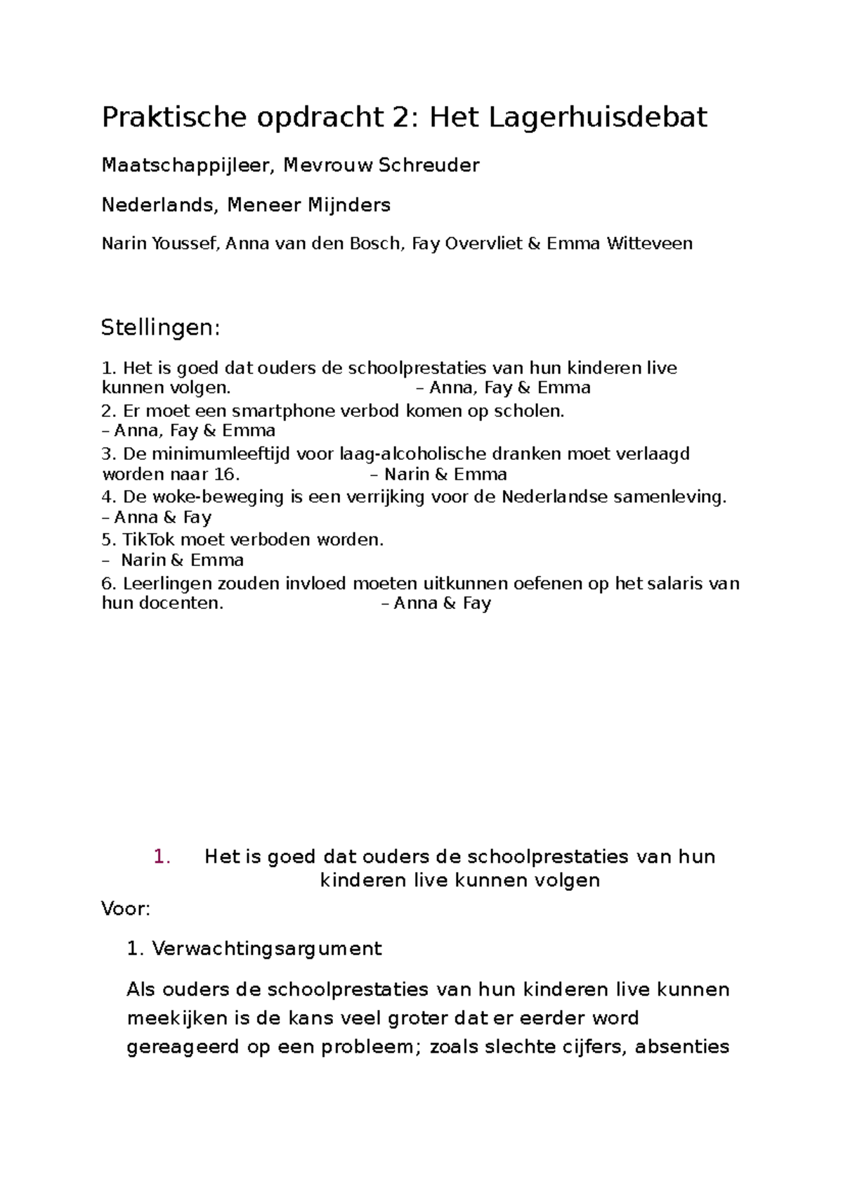 Maatschappijleer Debat: Stellingen en Argumenten Analyse - Studeersnel