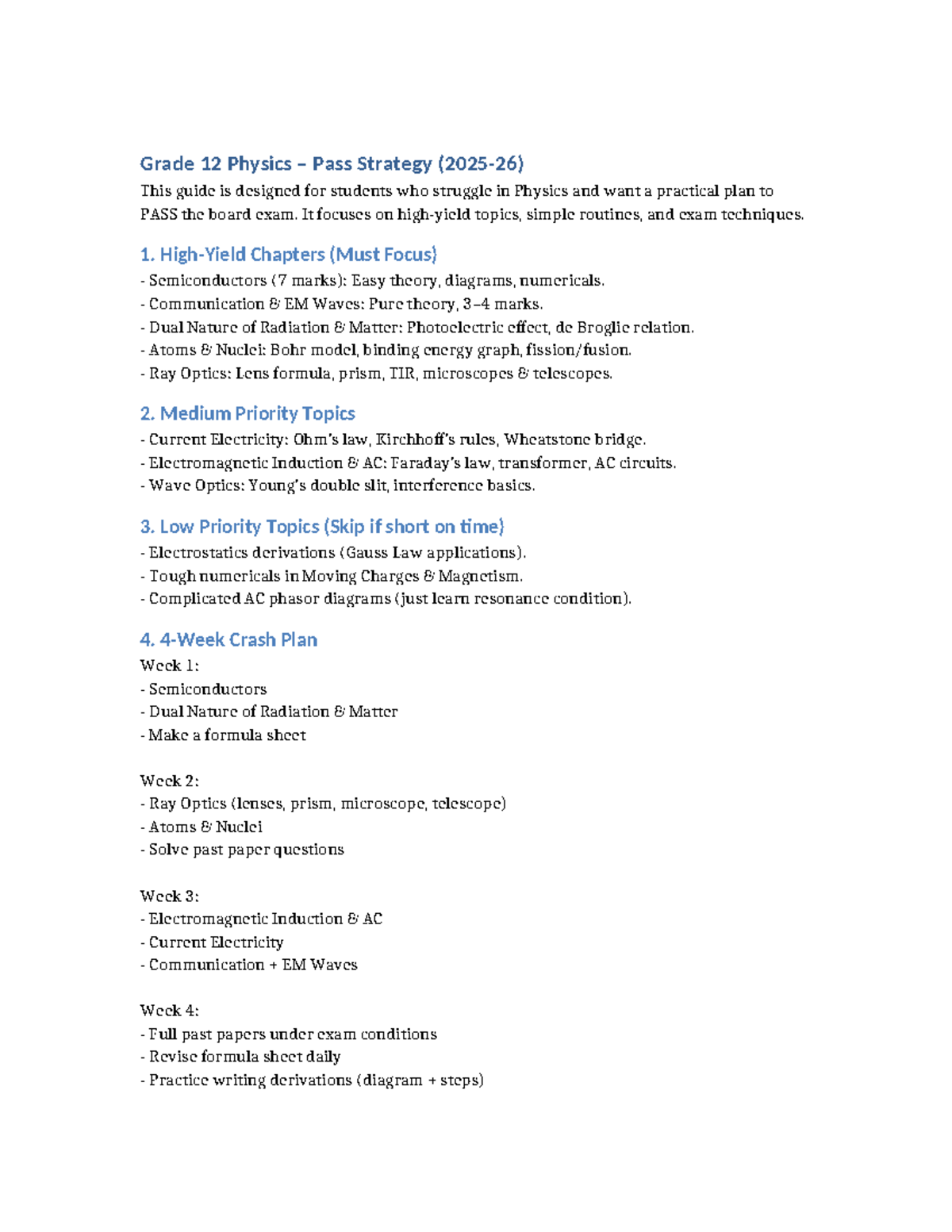 Grade 12 Physics Exam Pass Strategy Guide - Studocu