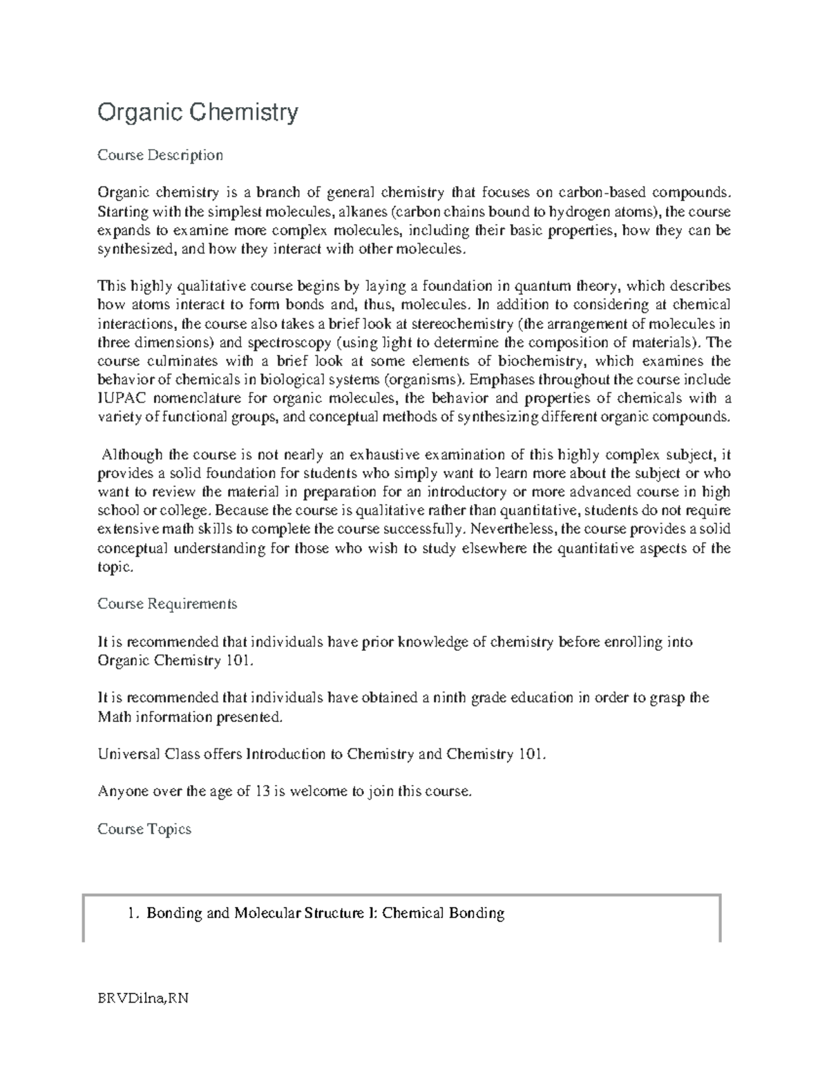 Organic Chemistry 101 Syllabus: Course Overview and Topics - Studocu