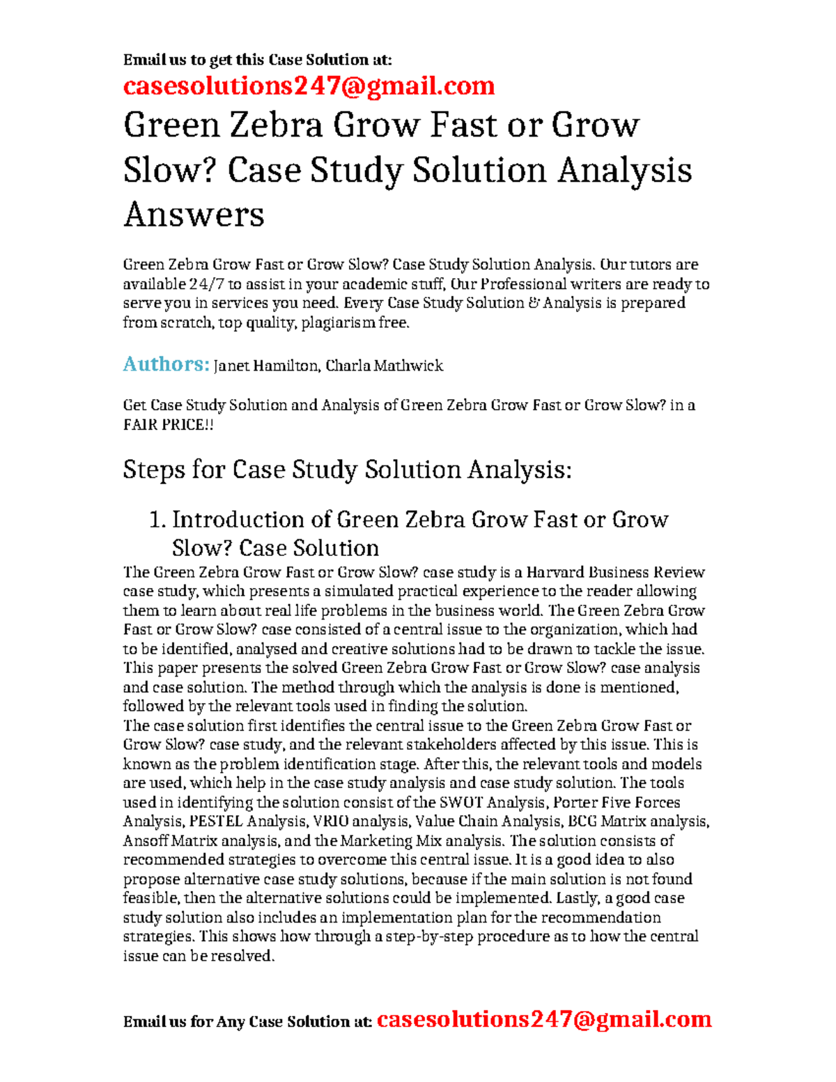 Green Zebra Grow Fast or Grow Slow? Case Study Solution Analysis - Studocu