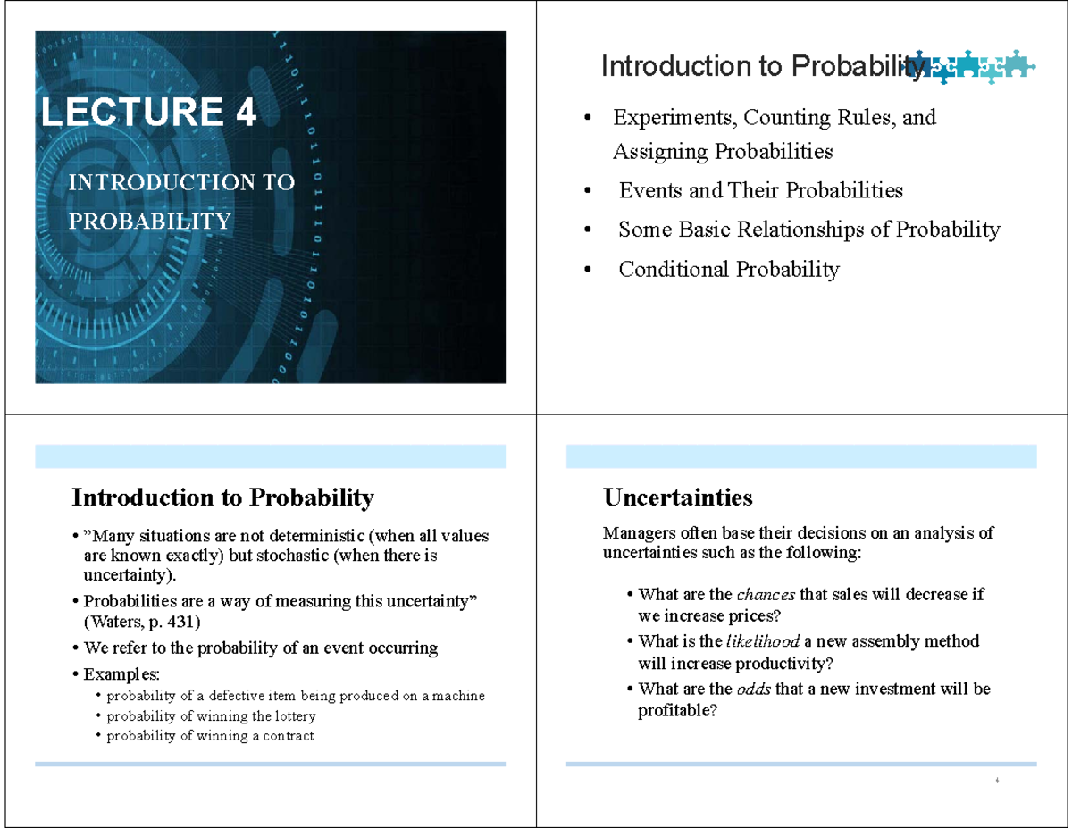 Lecture+4+-+Introduction+to+Probability - LECTURE 4 INTRODUCTION TO PROBABILITY Introduction to ...
