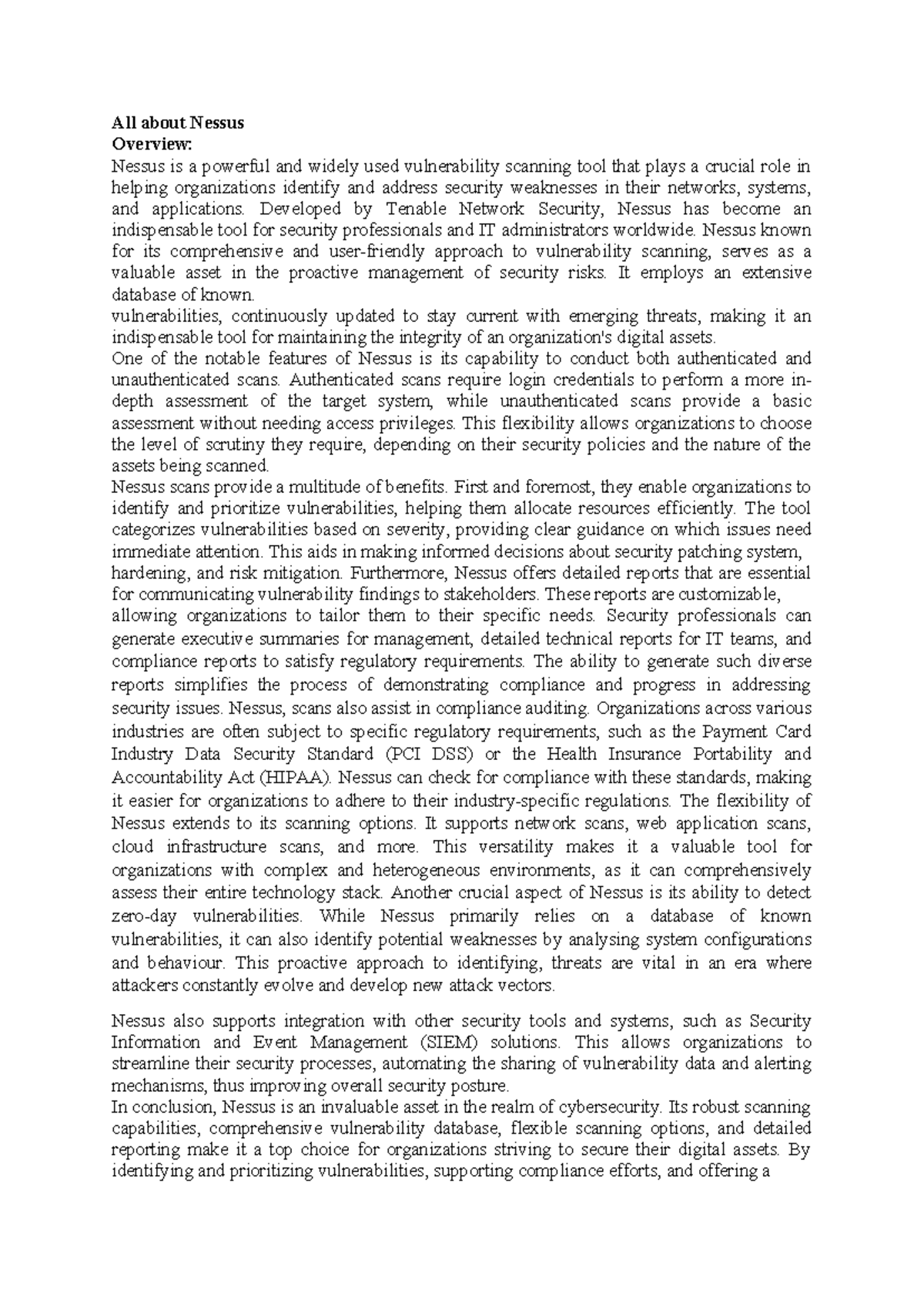 Nessus Overview: A Comprehensive Guide to Vulnerability Scanning - Studocu