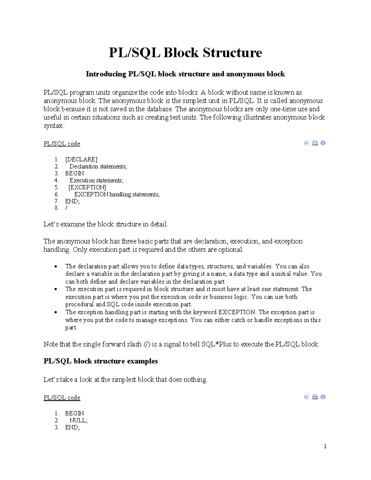 Block Structure and Anonymous Blocks in Advanced Database (NOTE1) - Studocu
