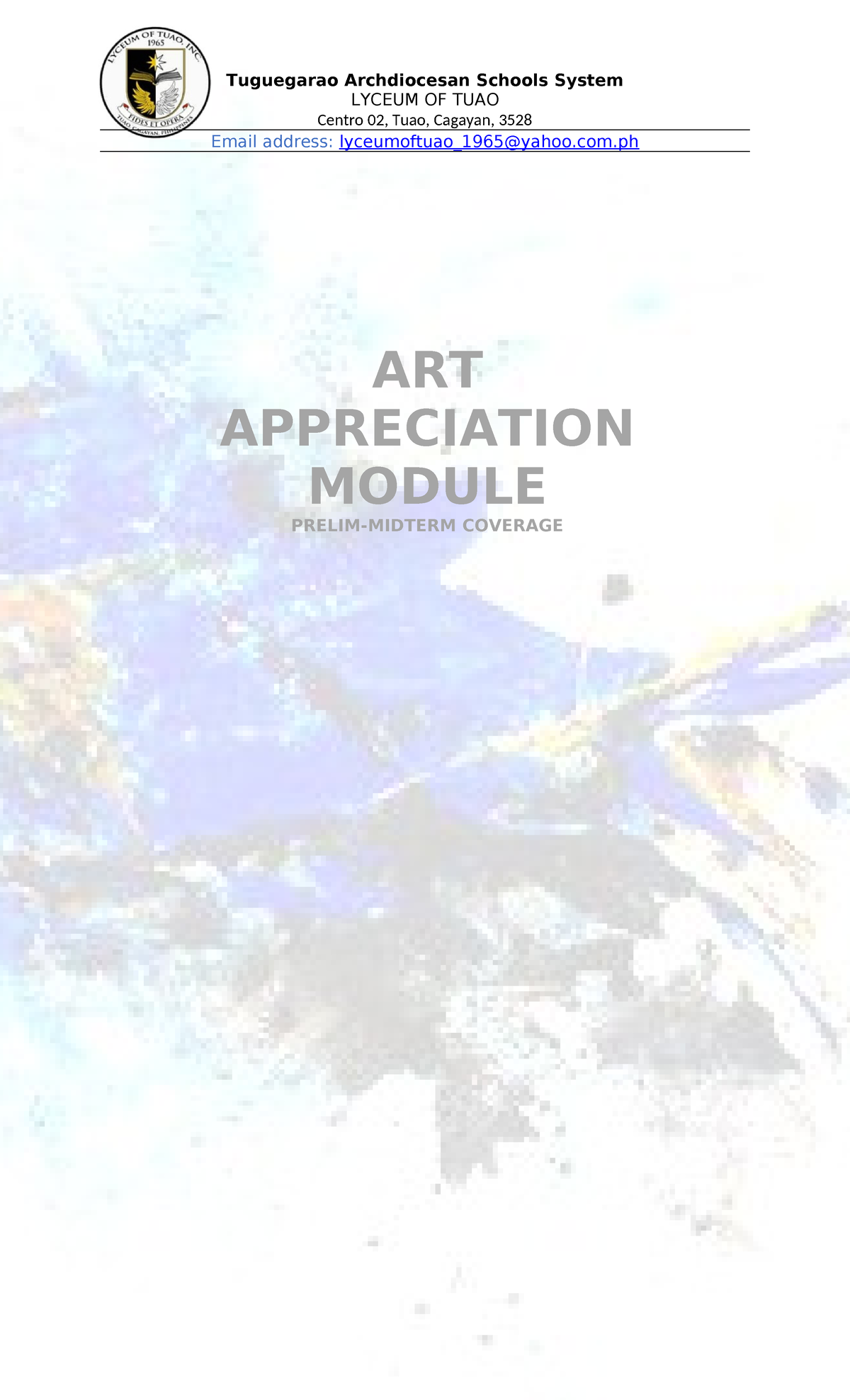 ART APPRECIATION MODULE WORKSHEET - TUAO LYCEUM - Studocu
