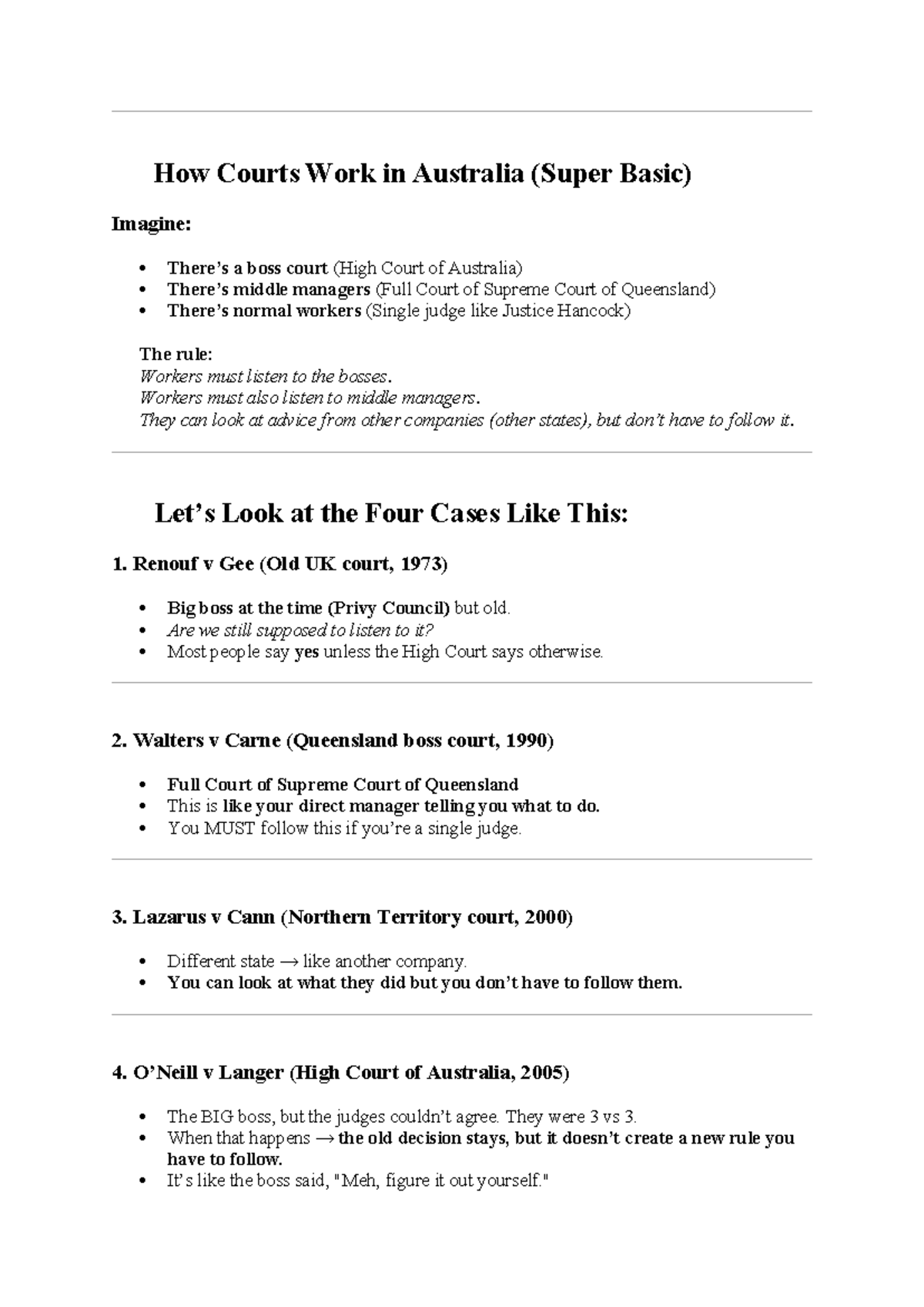 Llb101 - Exam Revision Notes on Australian Court Hierarchy and ...