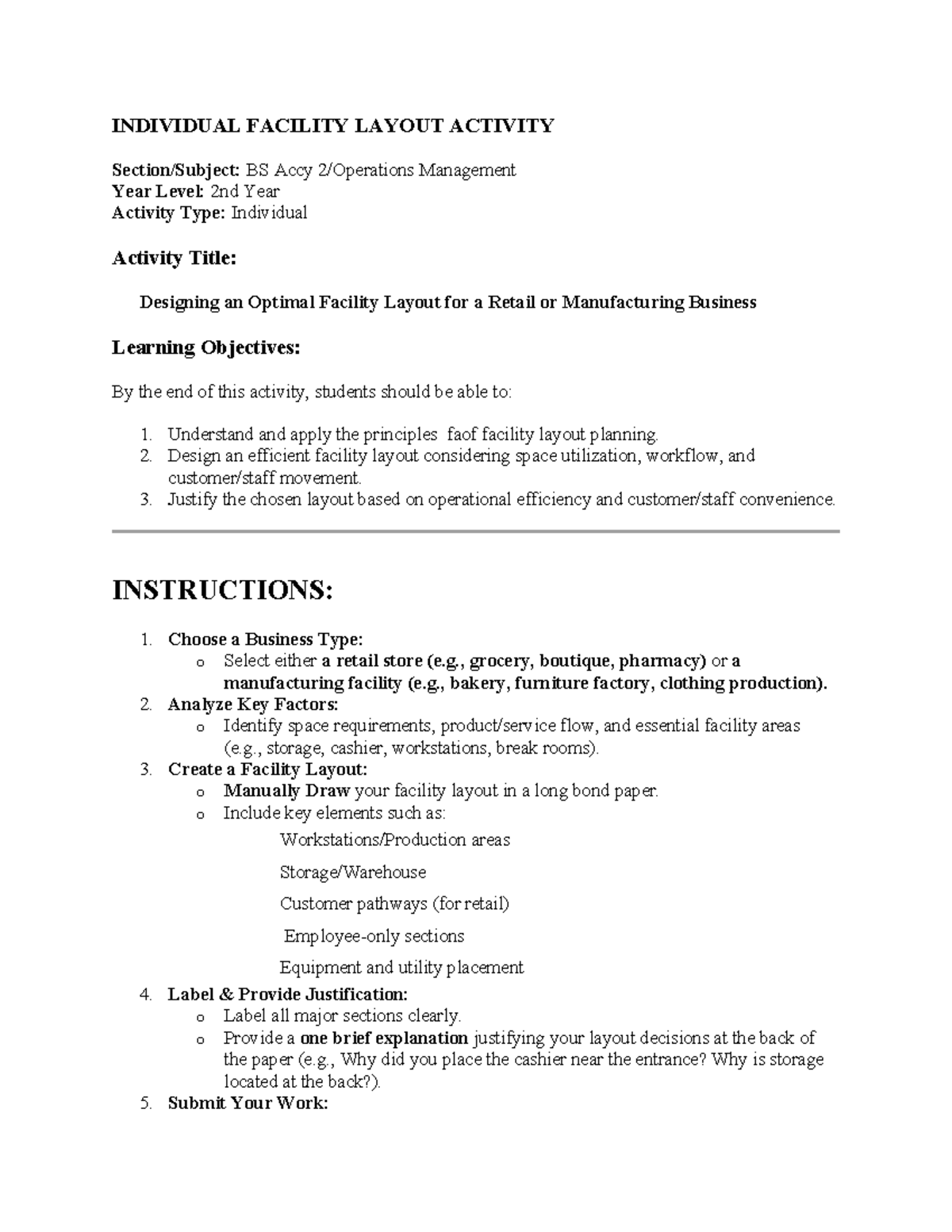 Individual Facility Layout Activity Bs Accy 2 - INDIVIDUAL FACILITY ...