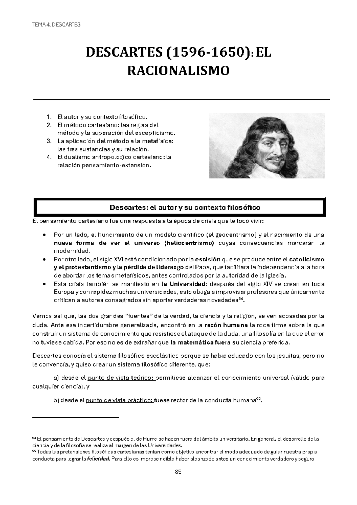 Apuntes sobre Descartes: Racionalismo y Método (2º Bach) - Studocu