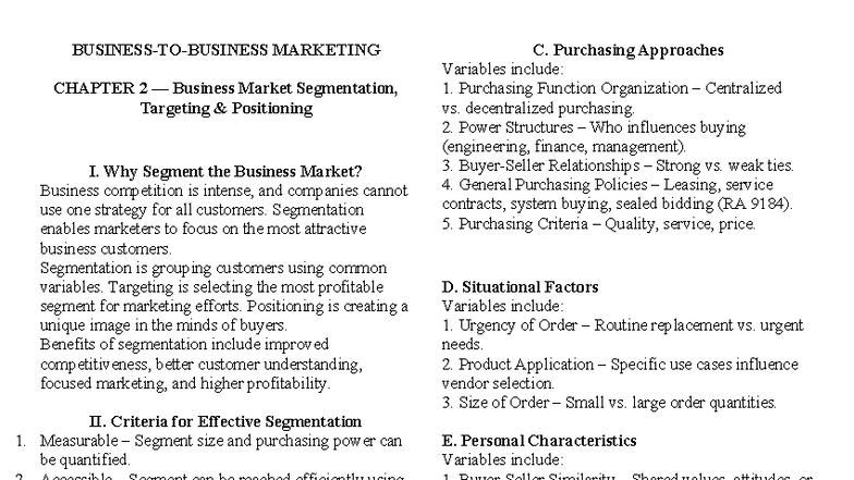 MARKETING C: Business Market Segmentation & Targeting Notes - Studocu