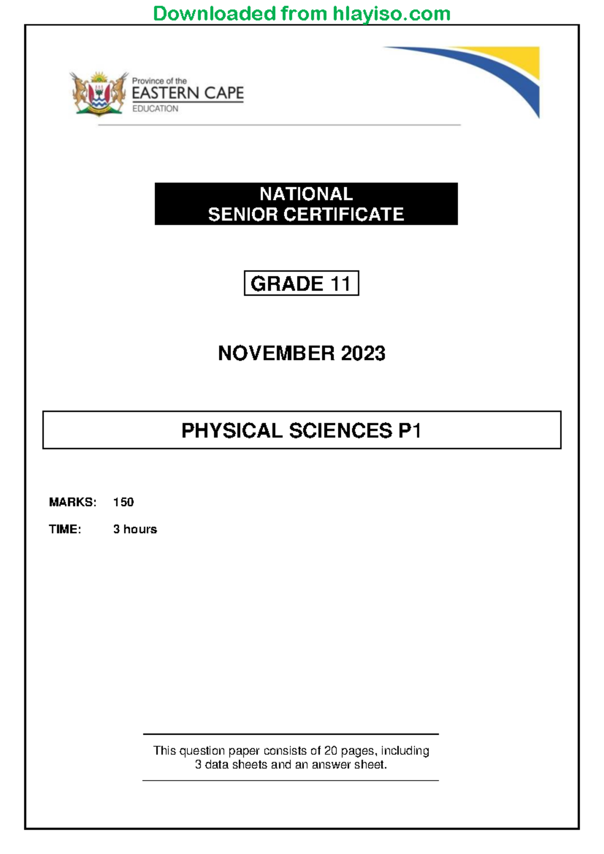 Physical Sciences P1 Final Exam QP NOV 2023 (English) - Studocu
