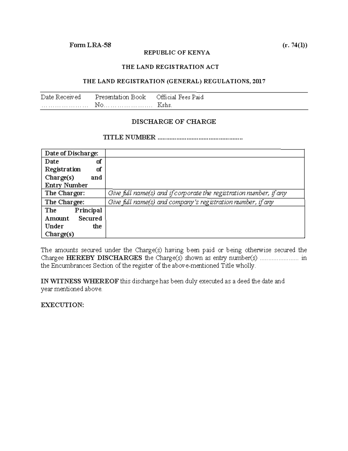 Form LRA-58 Discharge of Charge Document Guidelines - Studocu