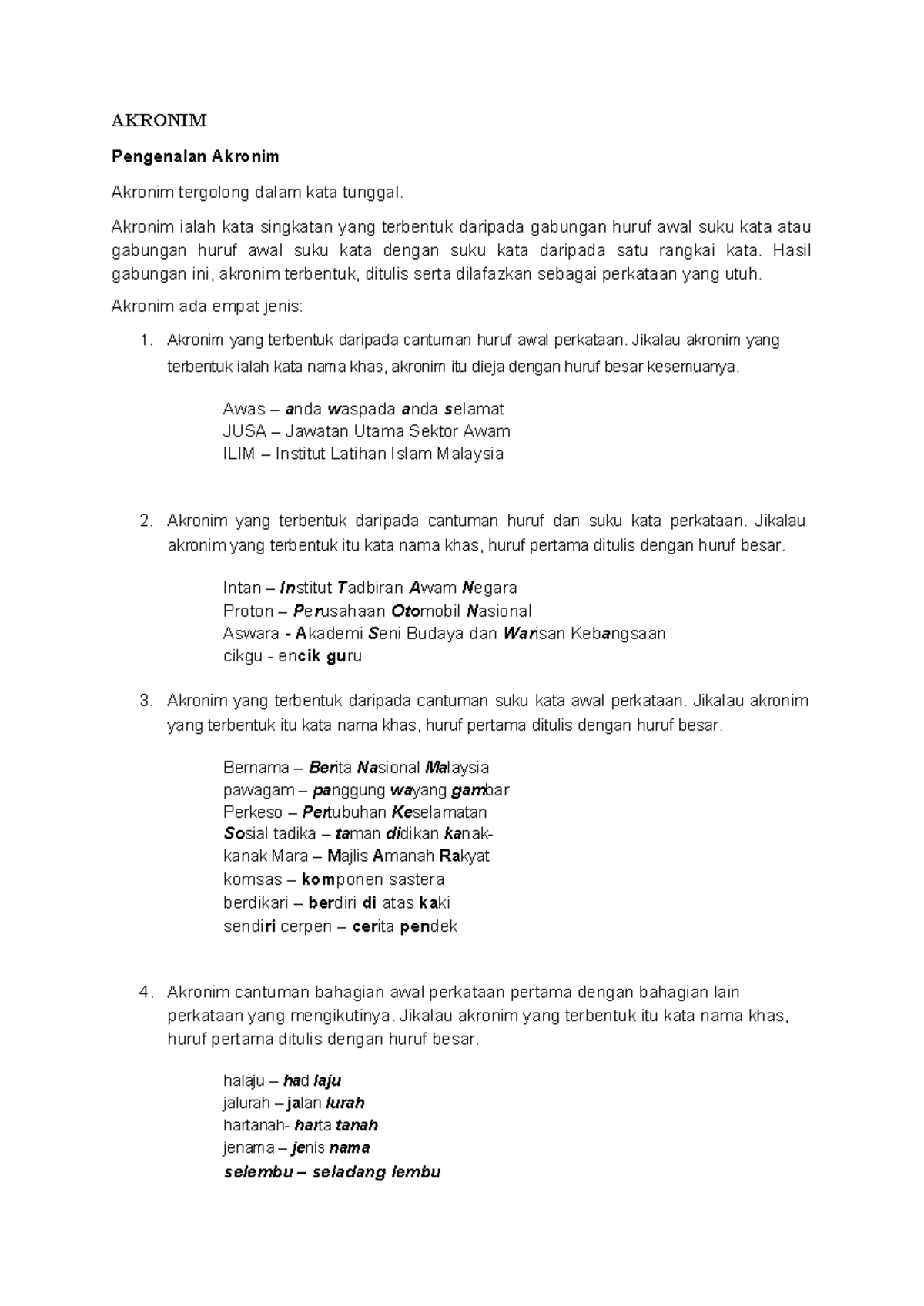 Pengertian dan Jenis-jenis Akronim dalam Bahasa Melayu - Studocu