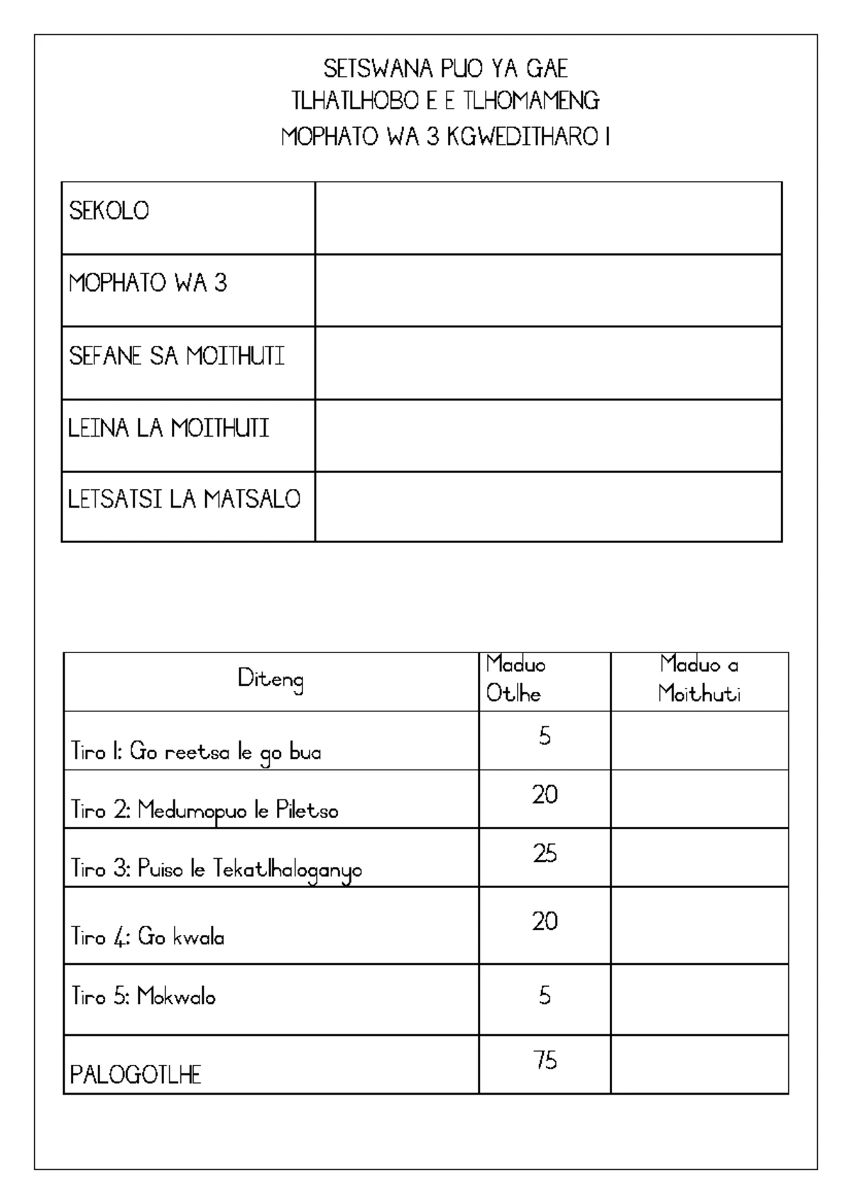Mophato 3 Kgweditharo 3: Dbe Hl Setswana Recovery ATP 2021 - Studocu